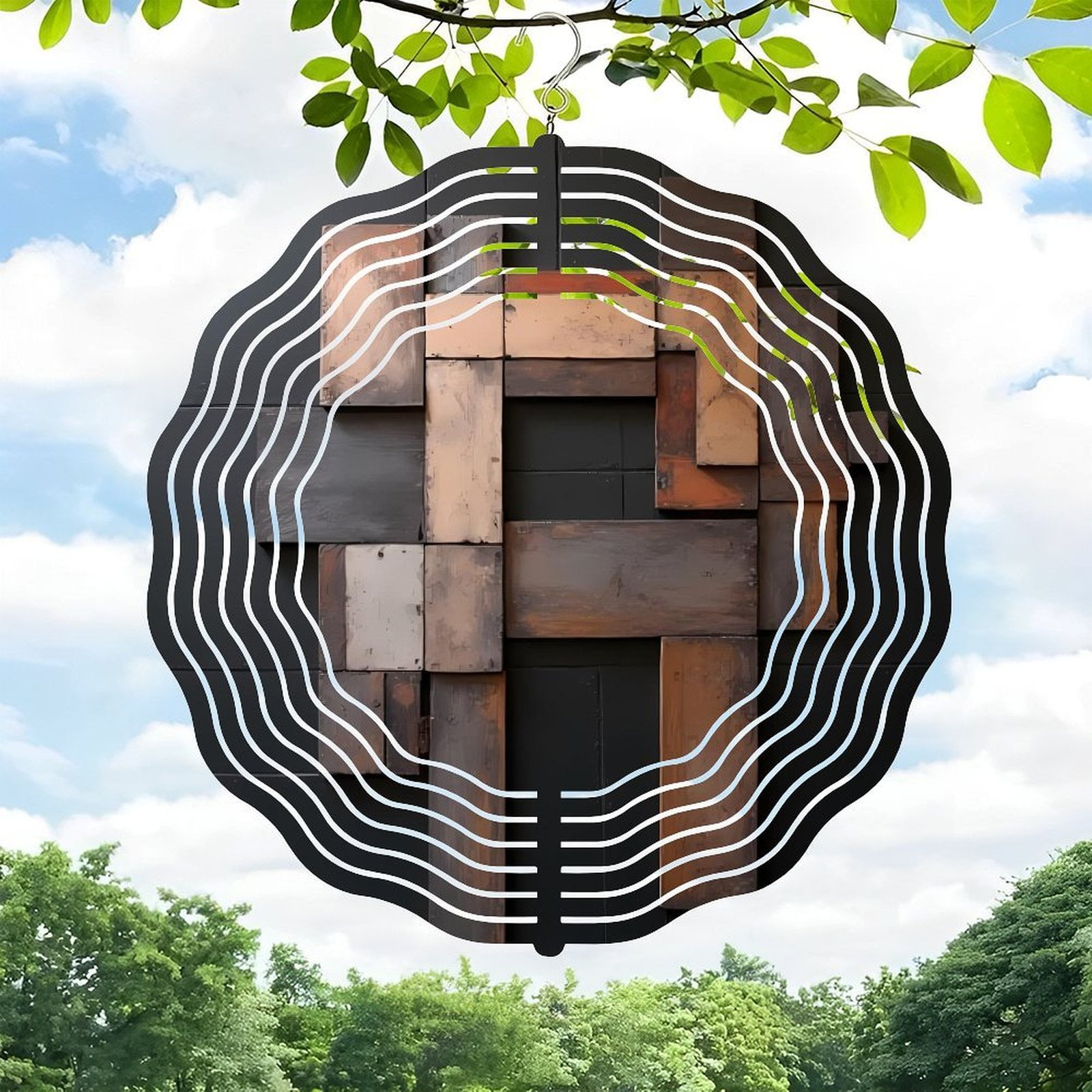 3D Metal Hanging Wind Spinners - Circular Design with Rectangular ...