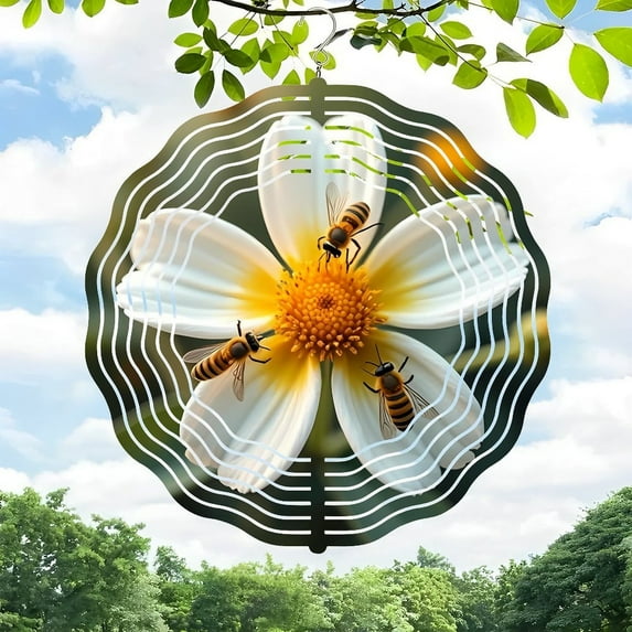 3D Metal Hanging Wind Spinners - Circular Flower Design Unique Wind ...