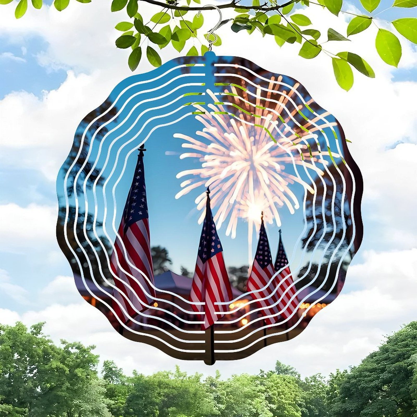 3D Metal Hanging Wind Spinners - Circular Frame with Concentric White ...