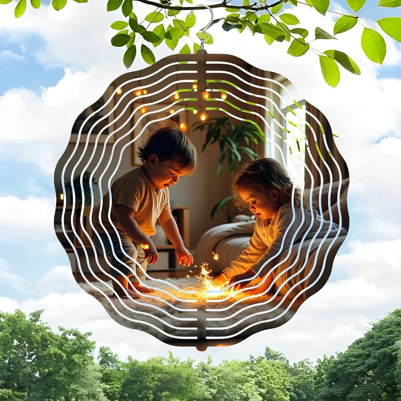 3D Metal Hanging Wind Spinners - Circular Sound Wave Design for Yard ...