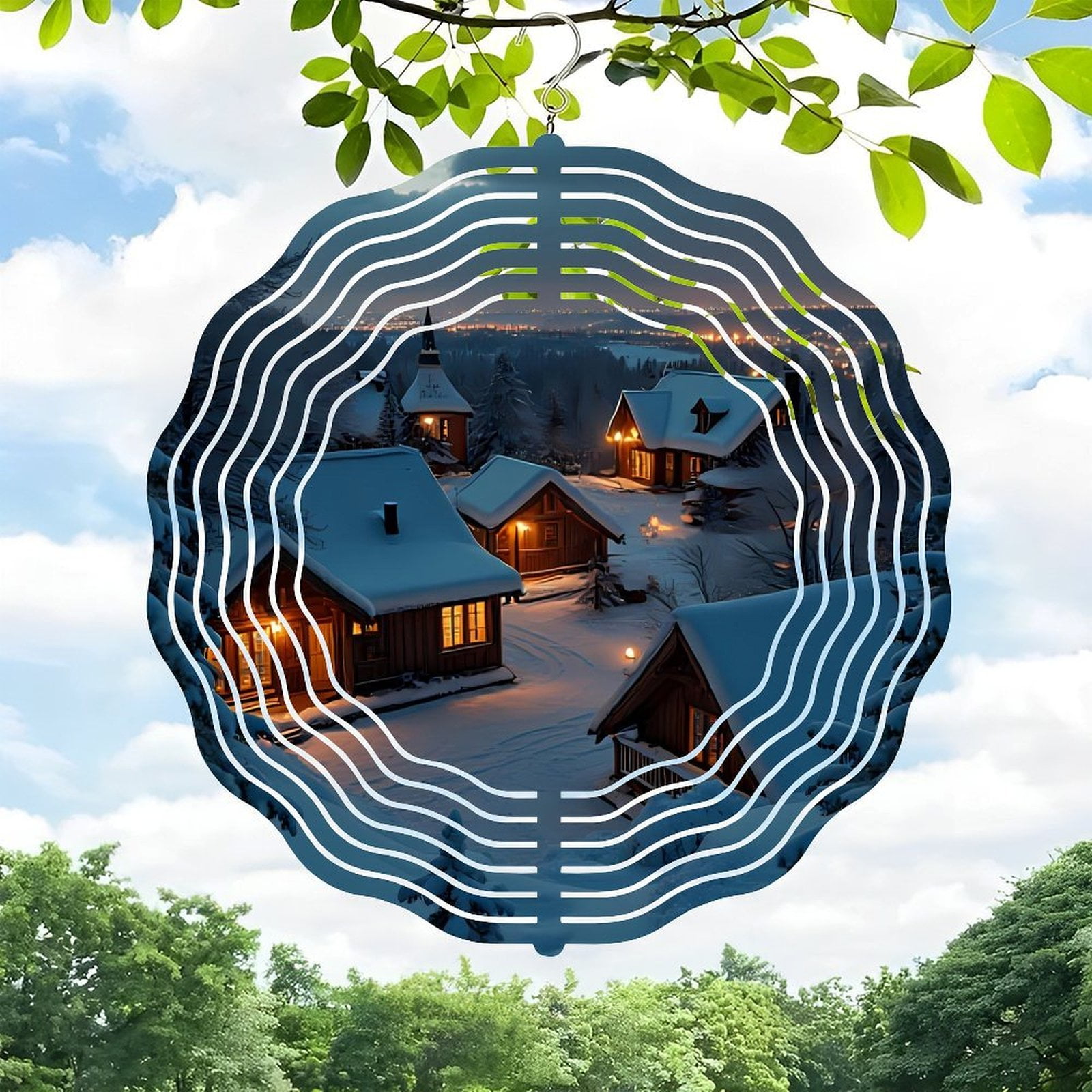 3D Metal Hanging Wind Spinners - Circular Sound Wave Design for Yard ...