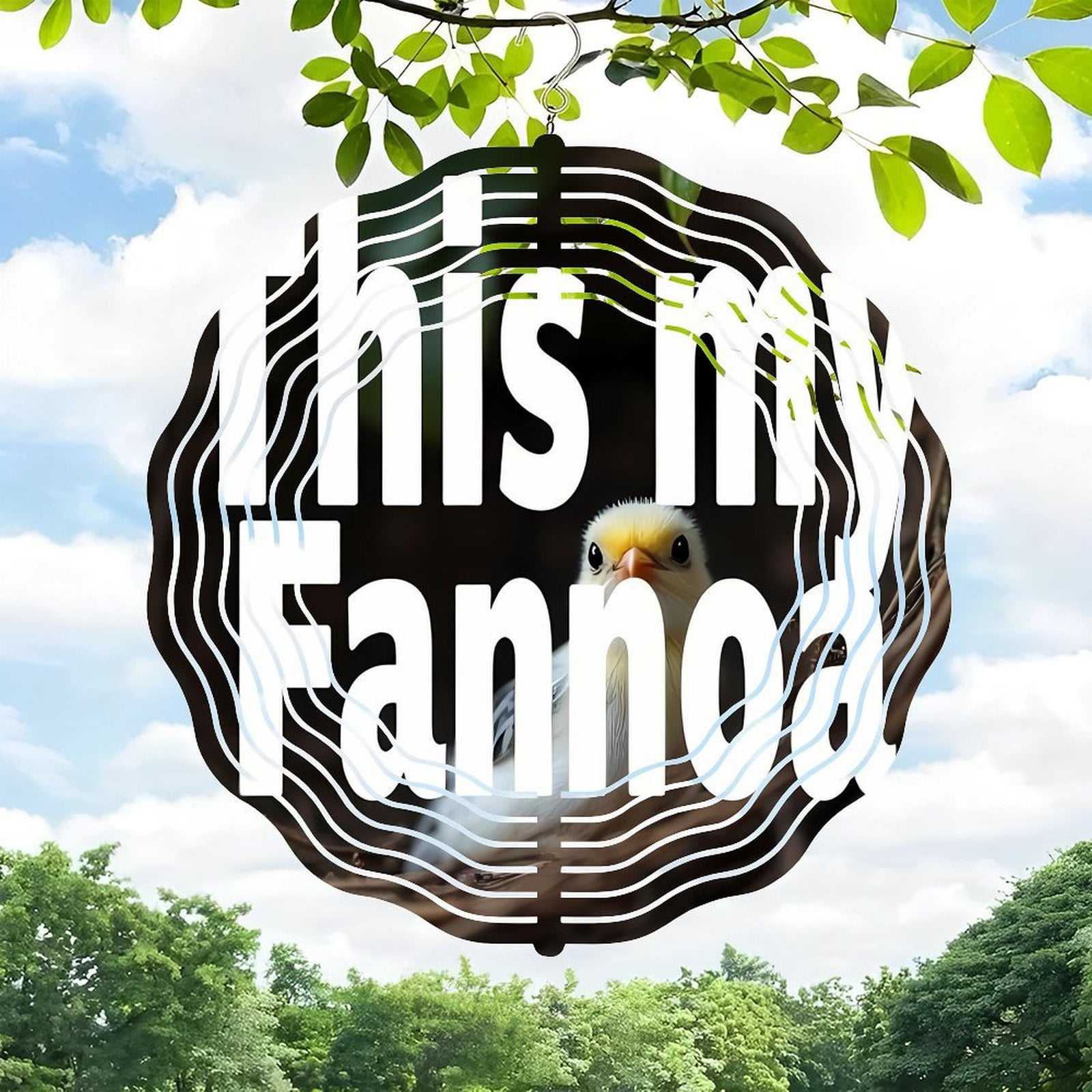 3D Metal Hanging Wind Spinners - Circular Tree Ring Design with Bird ...