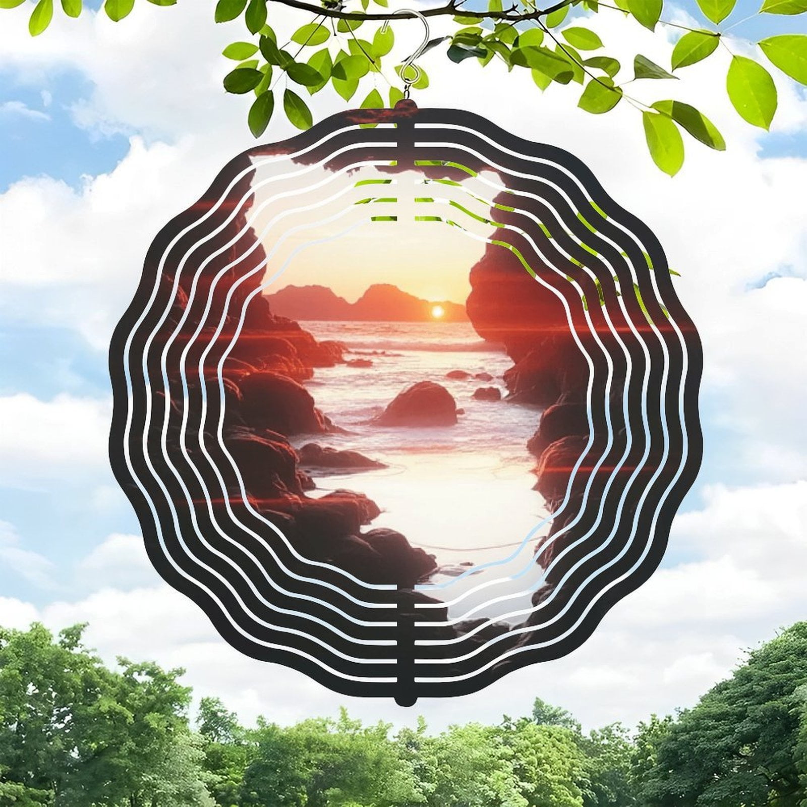 3D Metal Hanging Wind Spinners - Circular Wireframe Design for Serene ...