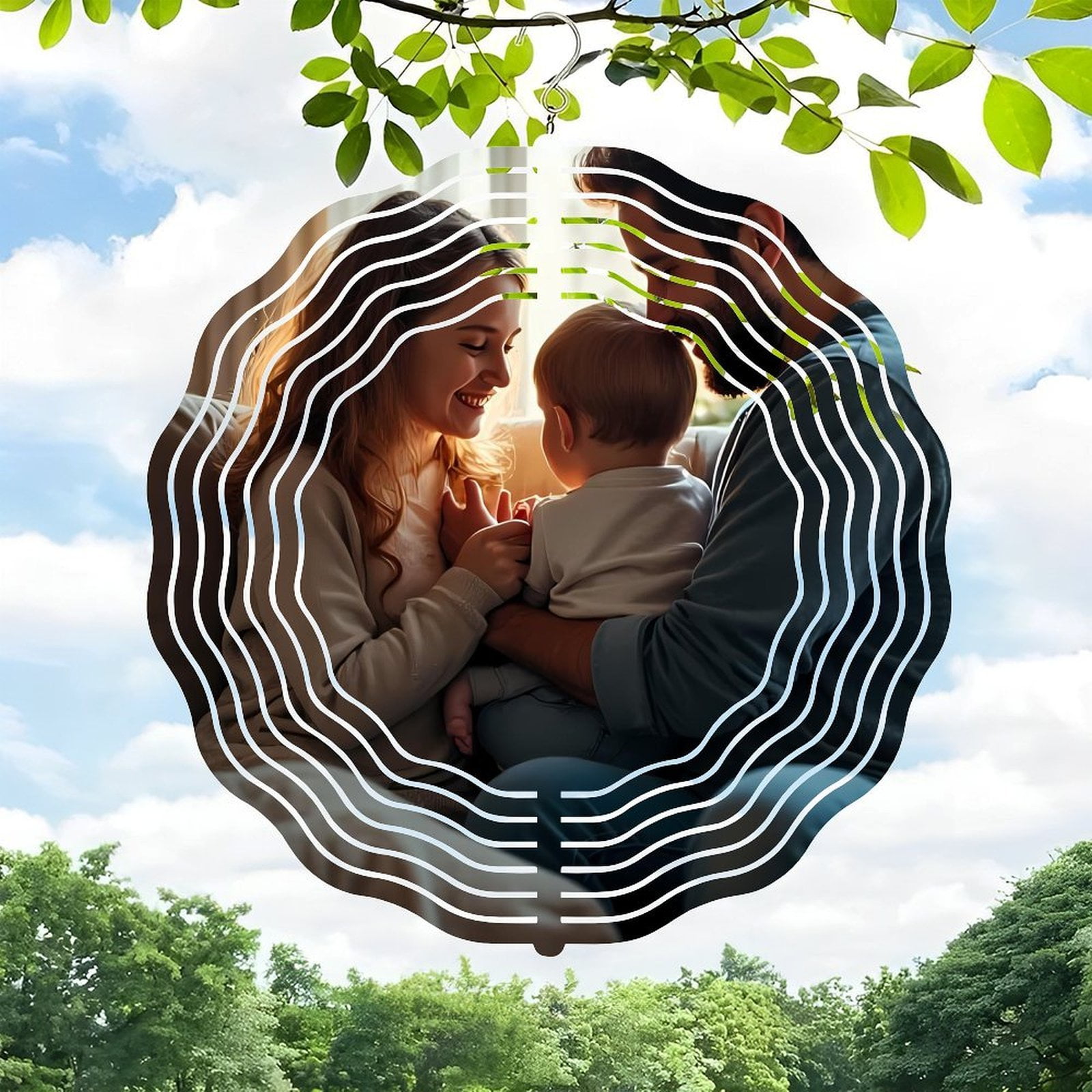 3D Metal Hanging Wind Spinners - Concentric Circle Design Wind Chimes ...