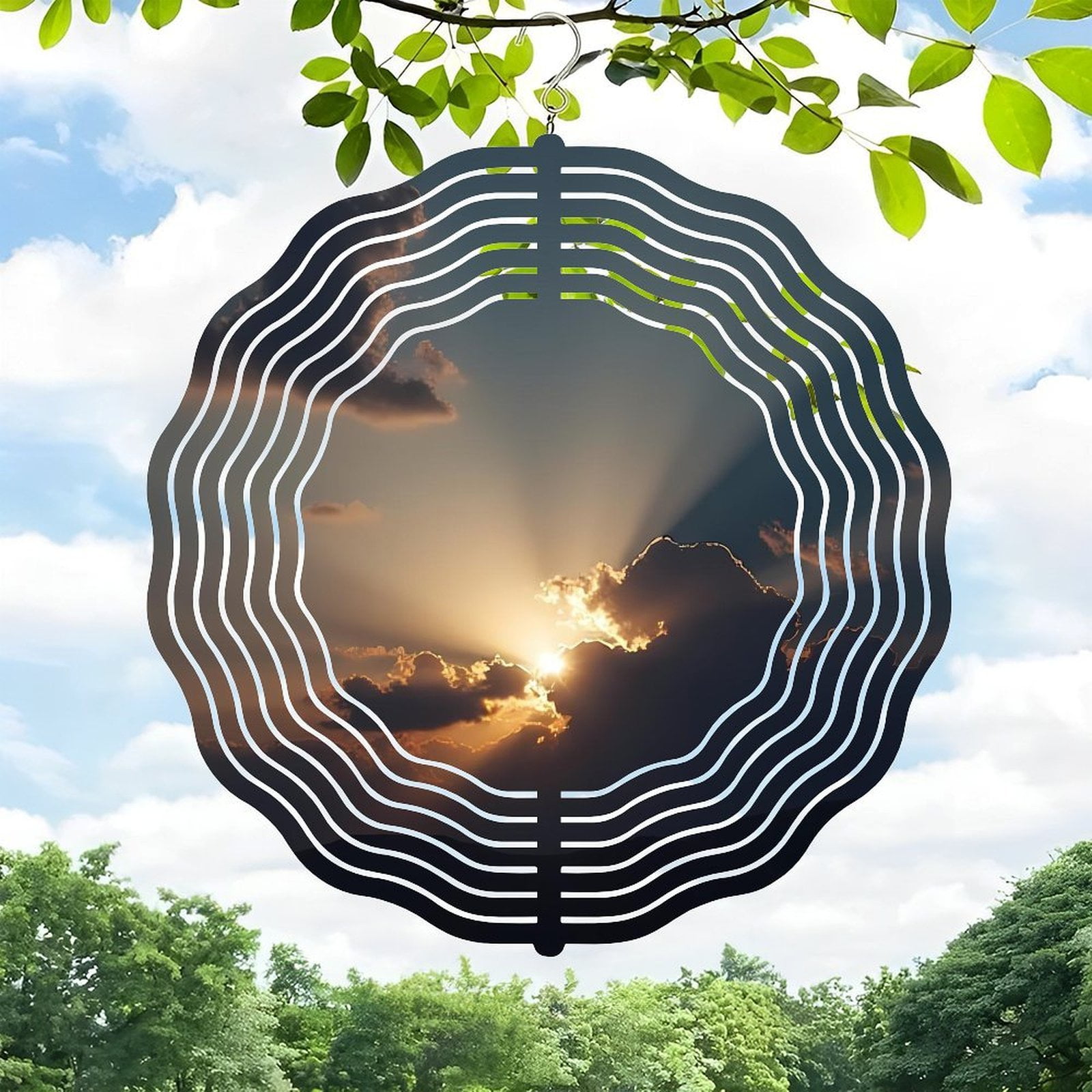 3D Metal Hanging Wind Spinners - Concentric Ring Design Sound Wave ...