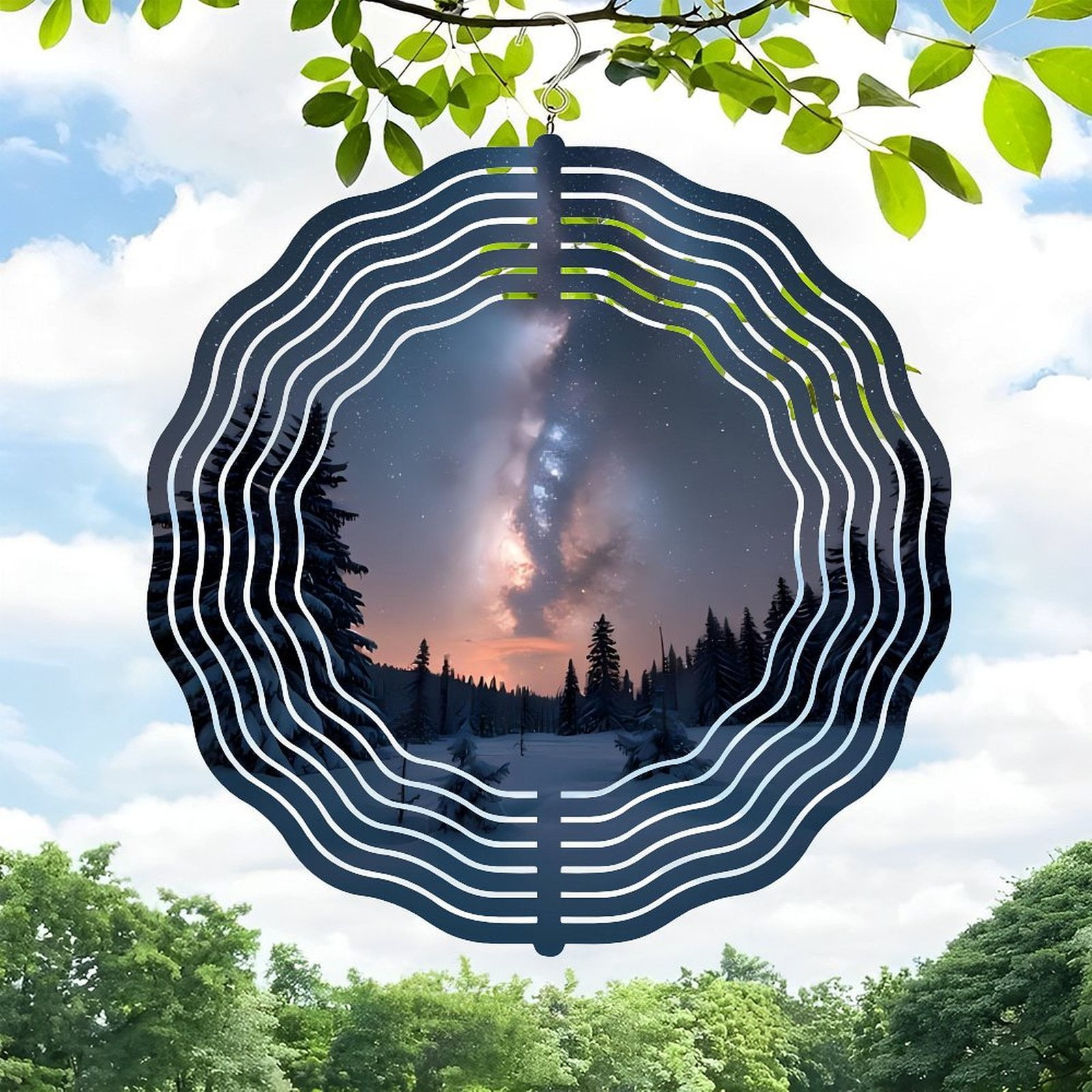 3D Metal Hanging Wind Spinners - Concentric Rings Design with Night Sky ...