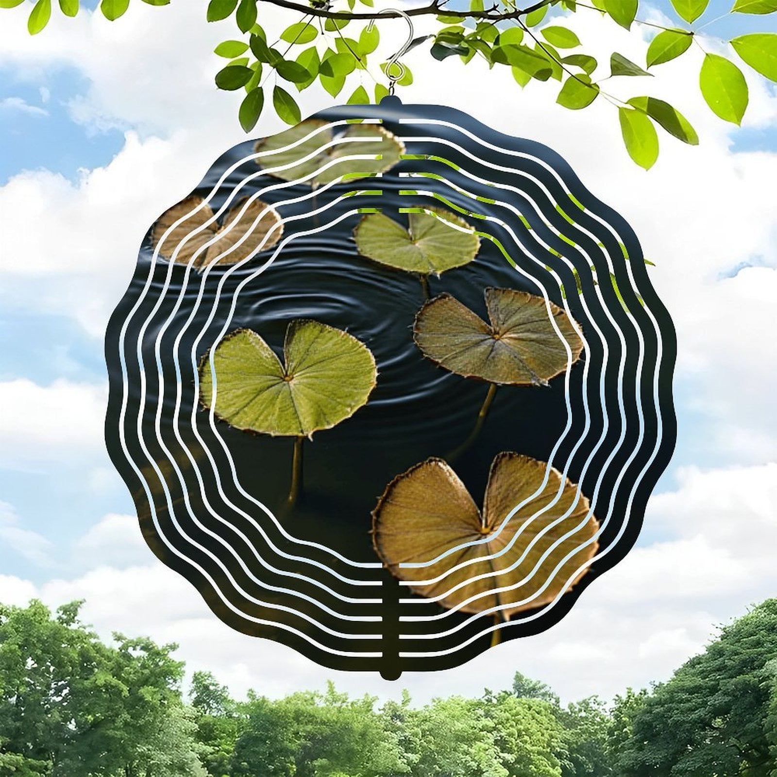 3D Metal Hanging Wind Spinners - Concentric Ripple Design with Floating ...