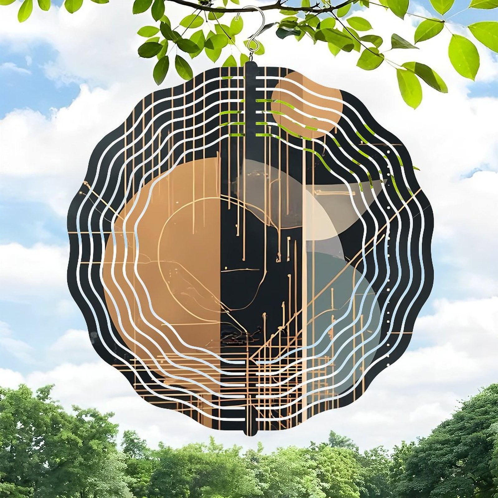 3D Metal Hanging Wind Spinners - Concentric Tree Ring Design with ...