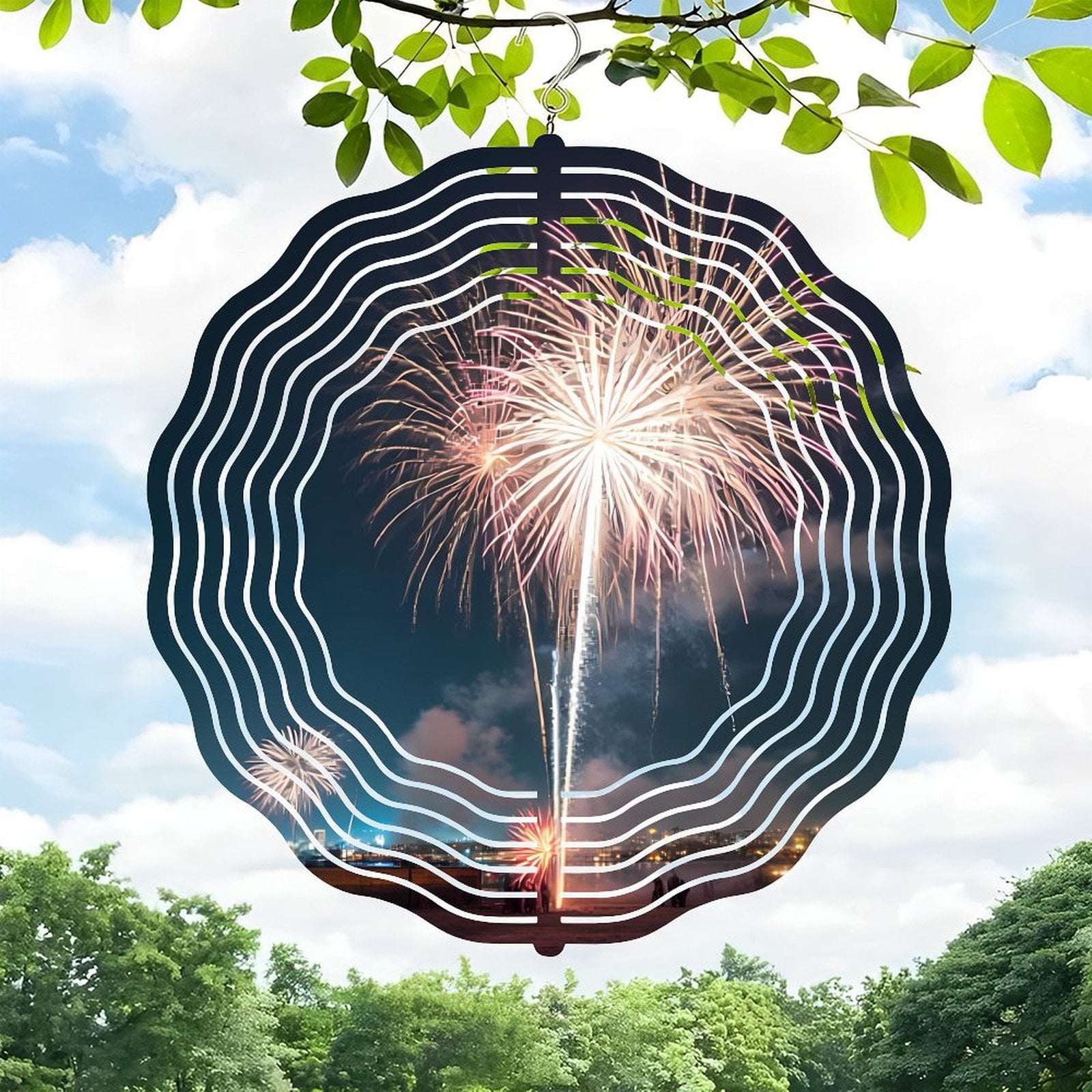 3D Metal Hanging Wind Spinners - Concentric Wave Design for Yard ...