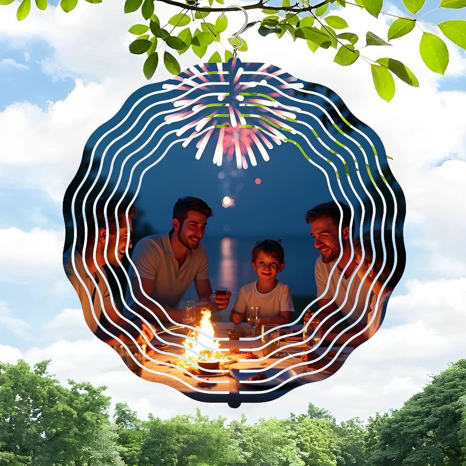 3D Metal Hanging Wind Spinners - Concentric Wave Design with Festive ...