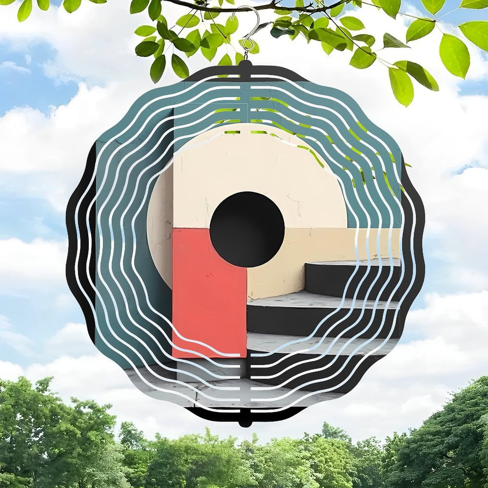3D Metal Hanging Wind Spinners - Concentric Wave Design with Modern ...