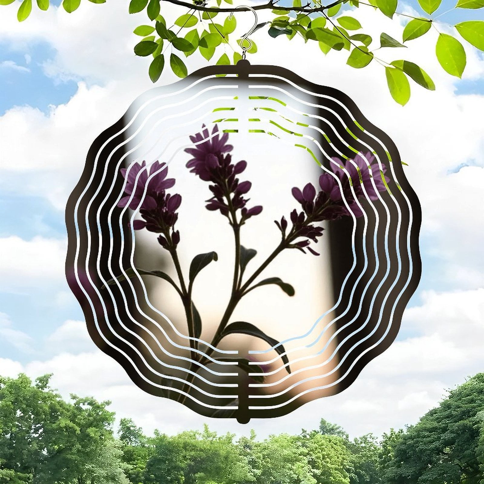 3D Metal Hanging Wind Spinners - Concentric Wave Design with Purple ...