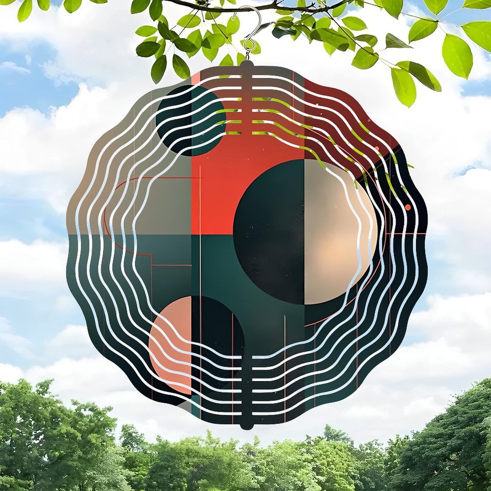 3D Metal Hanging Wind Spinners - Concentric Waves & Geometric Shapes in ...