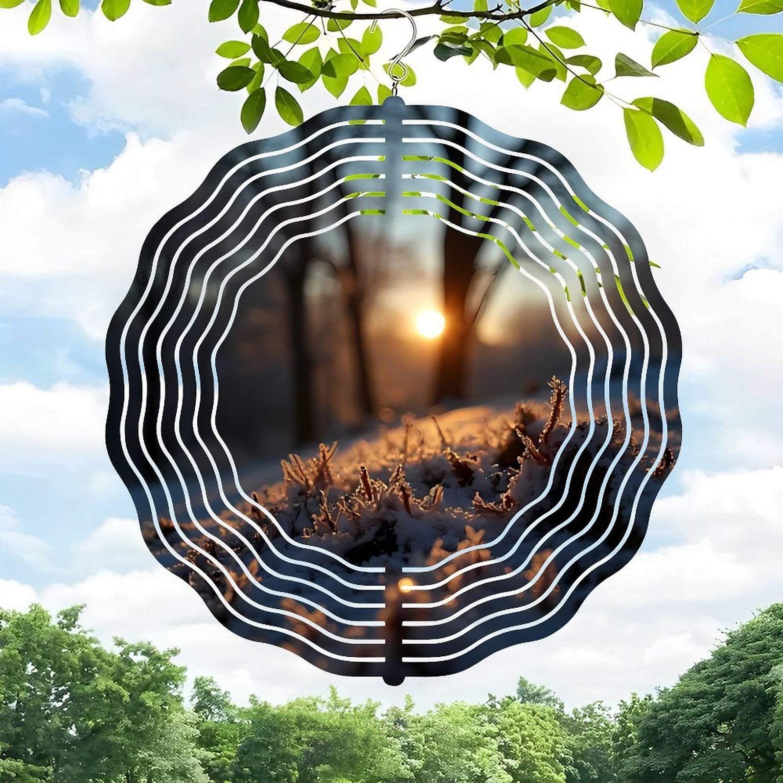 3D Metal Hanging Wind Spinners - Concentric Wavy Line Design for Yard ...