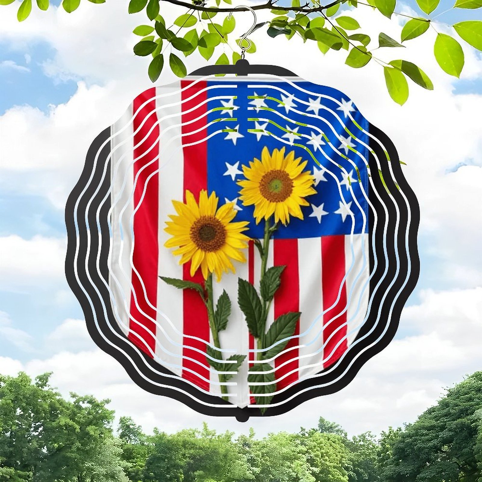 3D Metal Hanging Wind Spinners - Decorative American Flag Design with ...