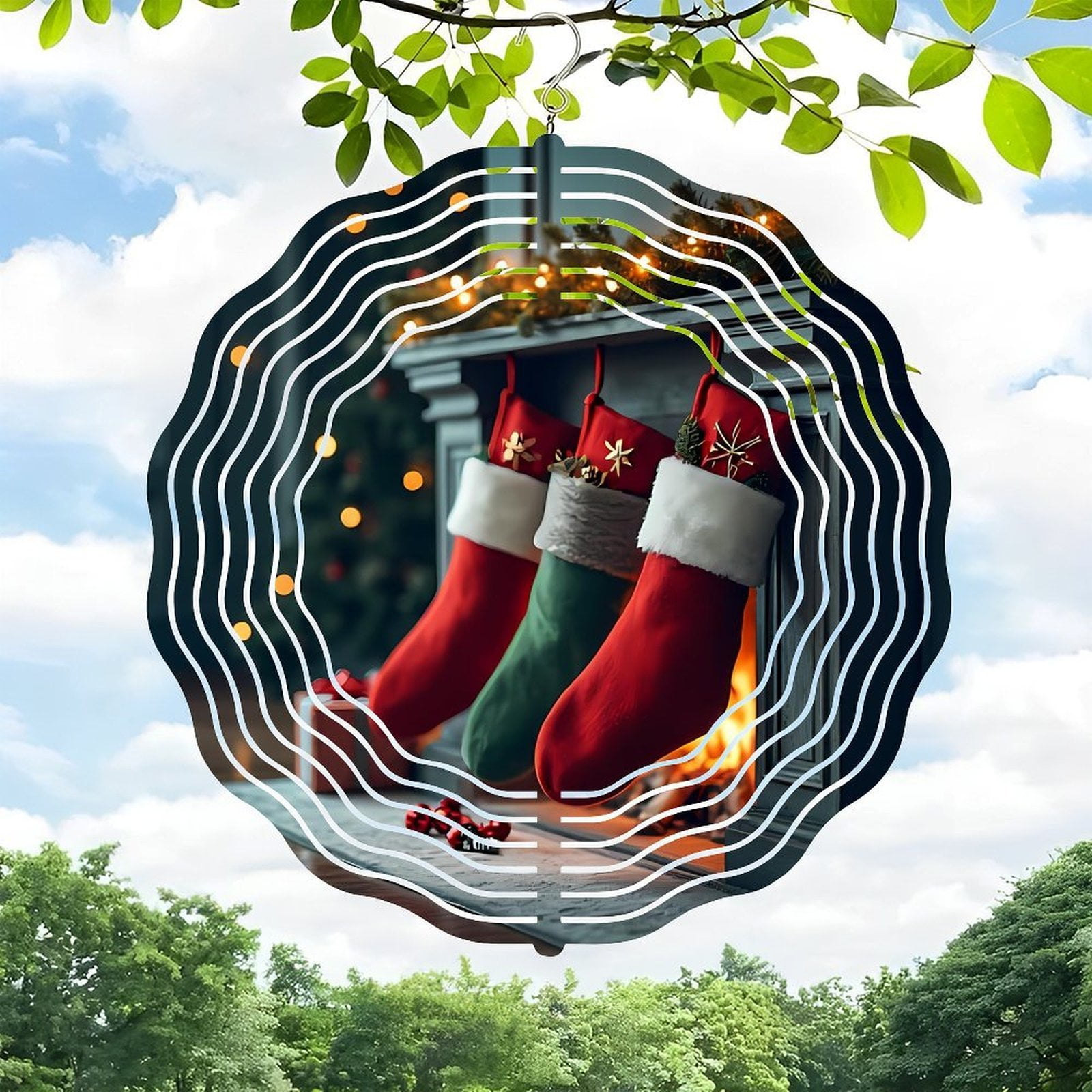 3D Metal Hanging Wind Spinners - Decorative Concentric Wave Design for Yard & Garden - Unique ...