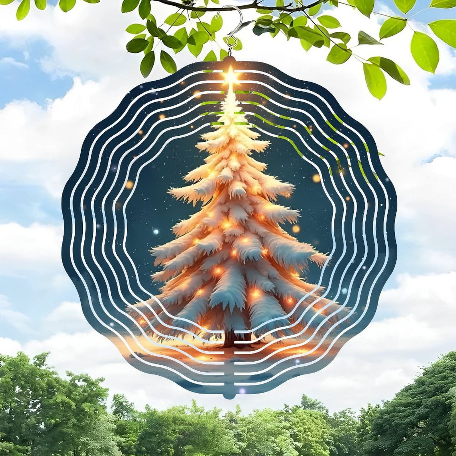 3D Metal Hanging Wind Spinners - Elegant Christmas Tree Design with ...
