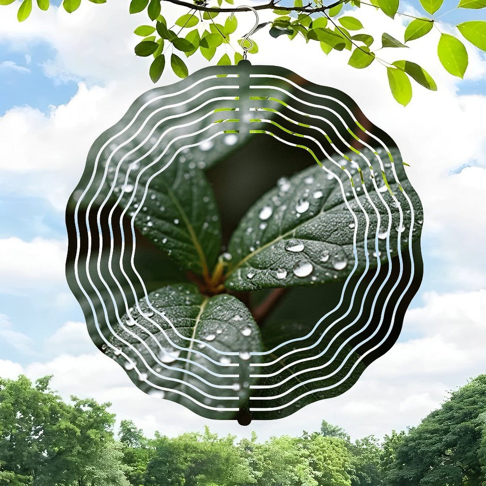 3D Metal Hanging Wind Spinners - Elegant Circular Design with Wave ...