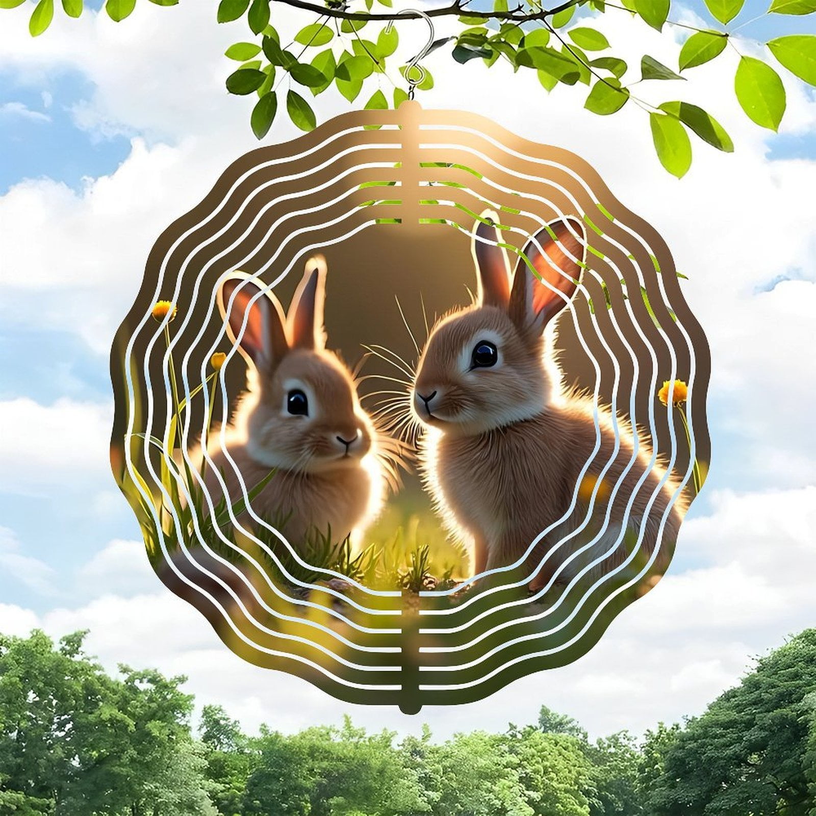 3D Metal Hanging Wind Spinners - Elegant Circular Design with Rabbits ...