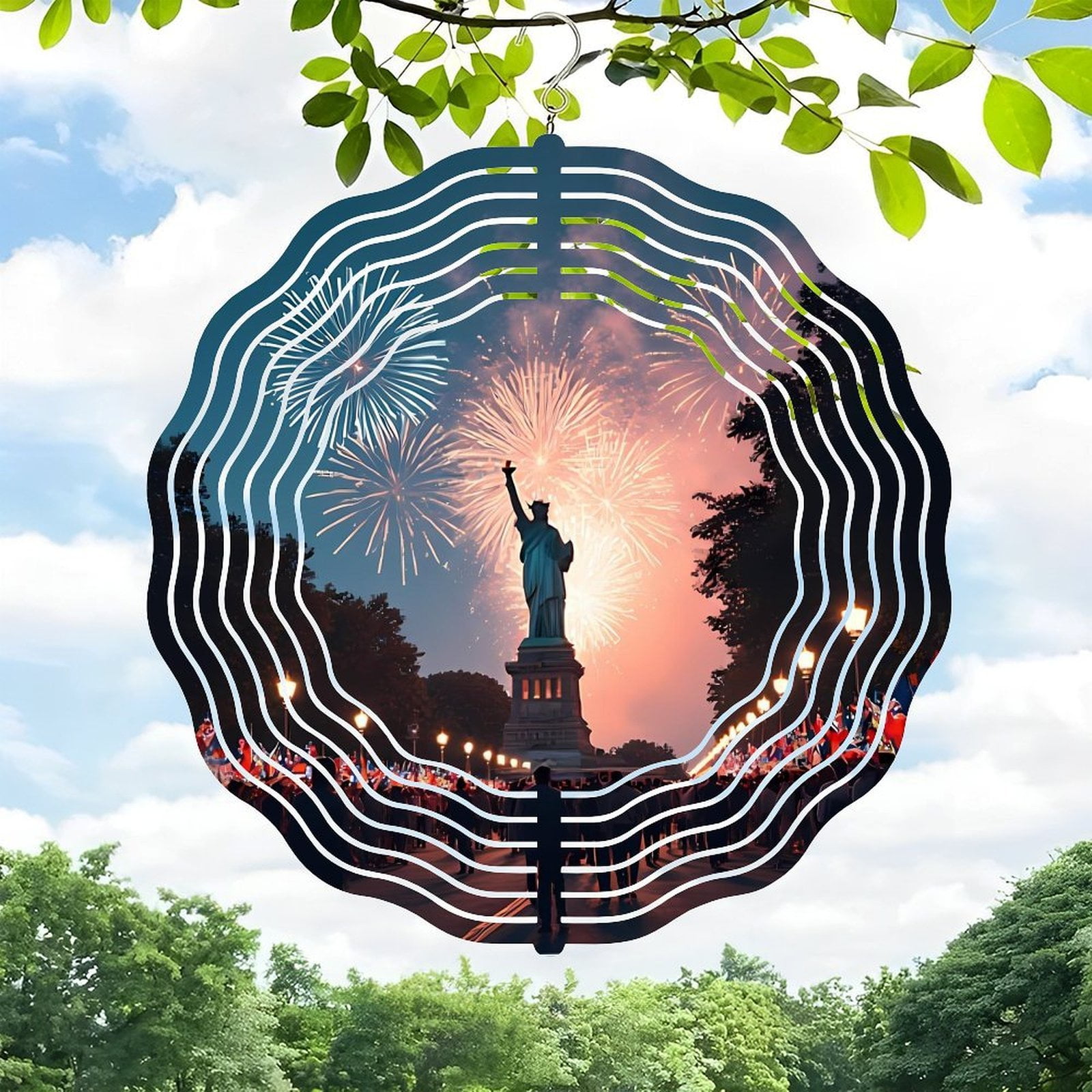 3D Metal Hanging Wind Spinners - Elegant Circular Design with Wavy ...