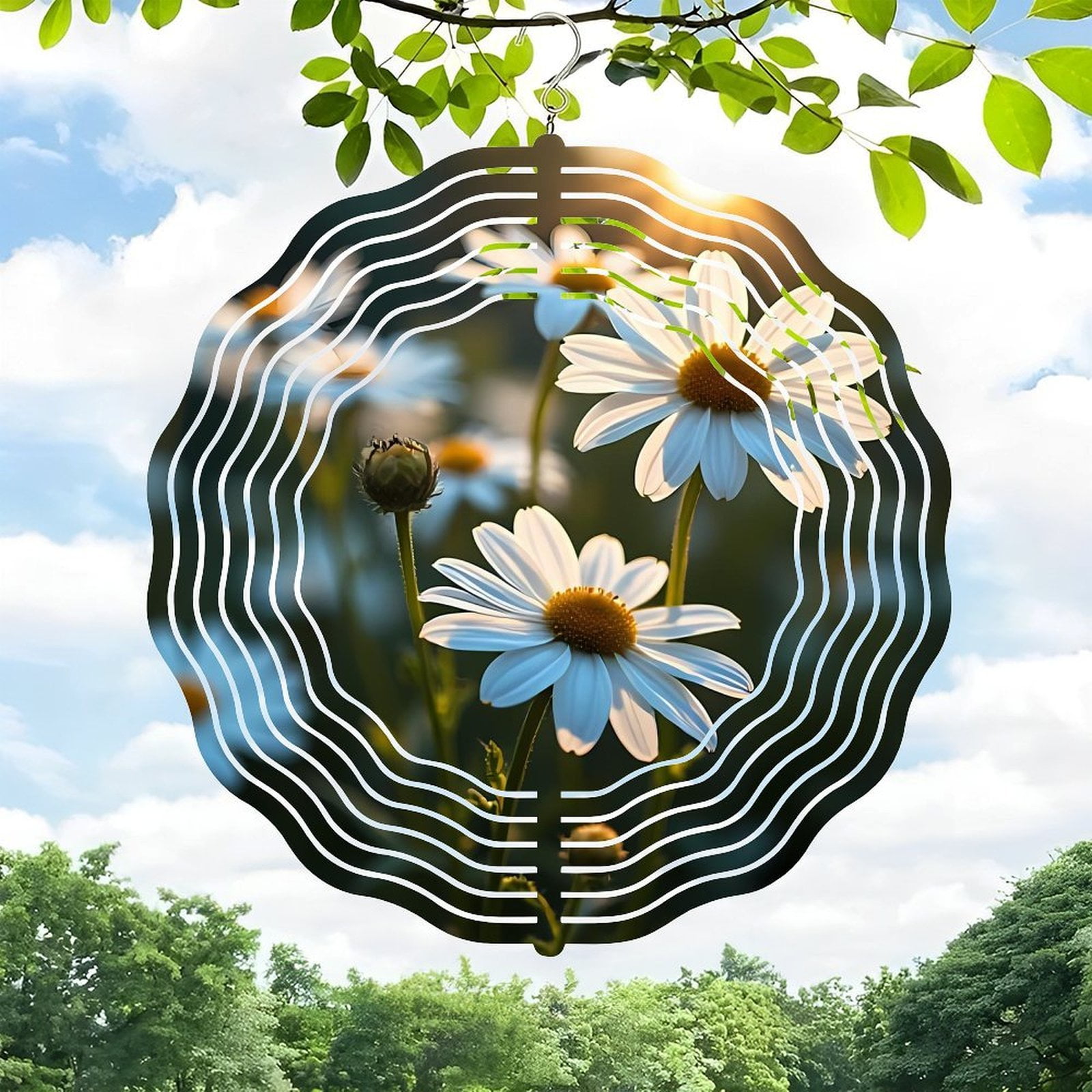 3D Metal Hanging Wind Spinners - Elegant Concentric Circle Design with ...