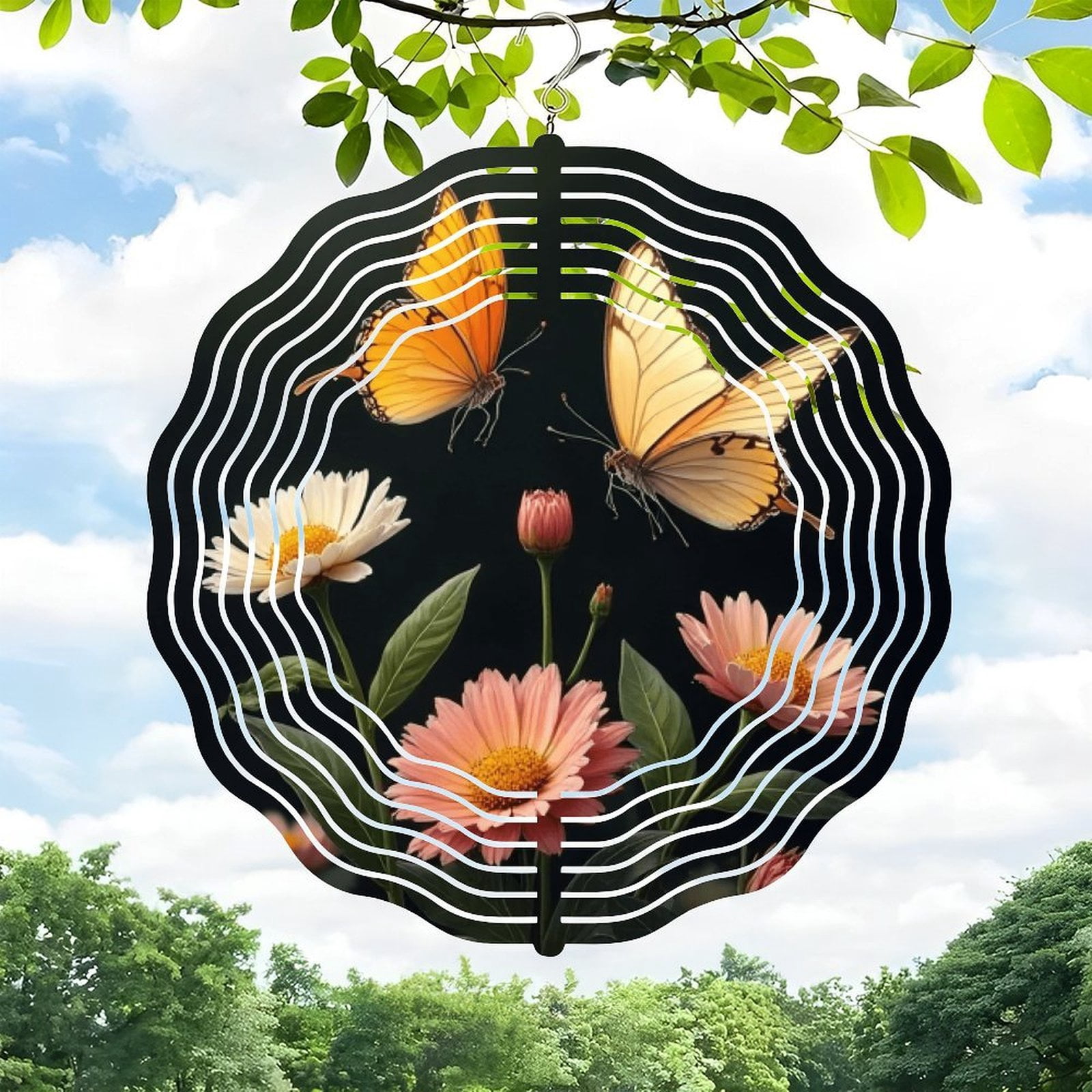 3D Metal Hanging Wind Spinners - Elegant Concentric Fan Design with ...