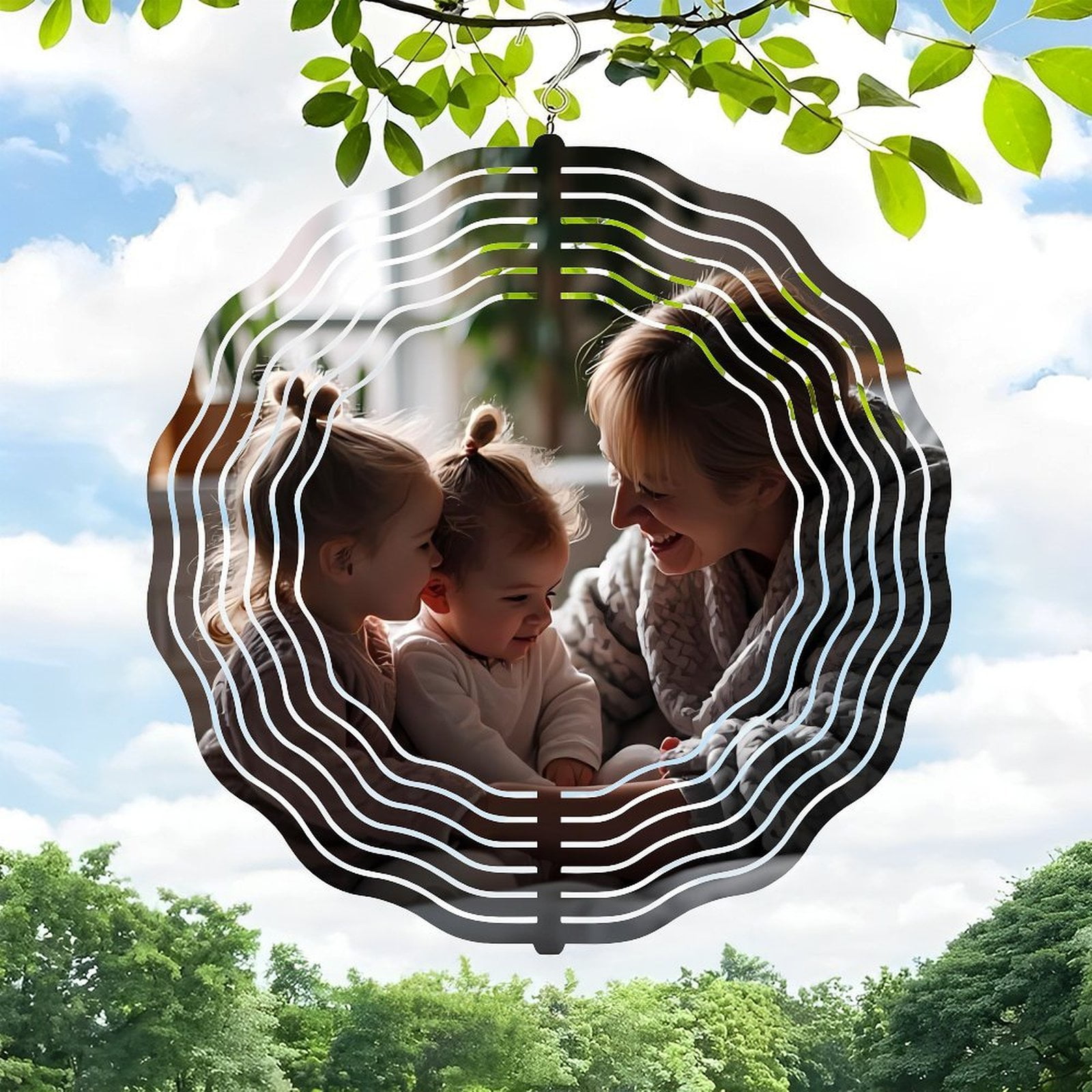 3D Metal Hanging Wind Spinners - Elegant Concentric Wavy Design for ...