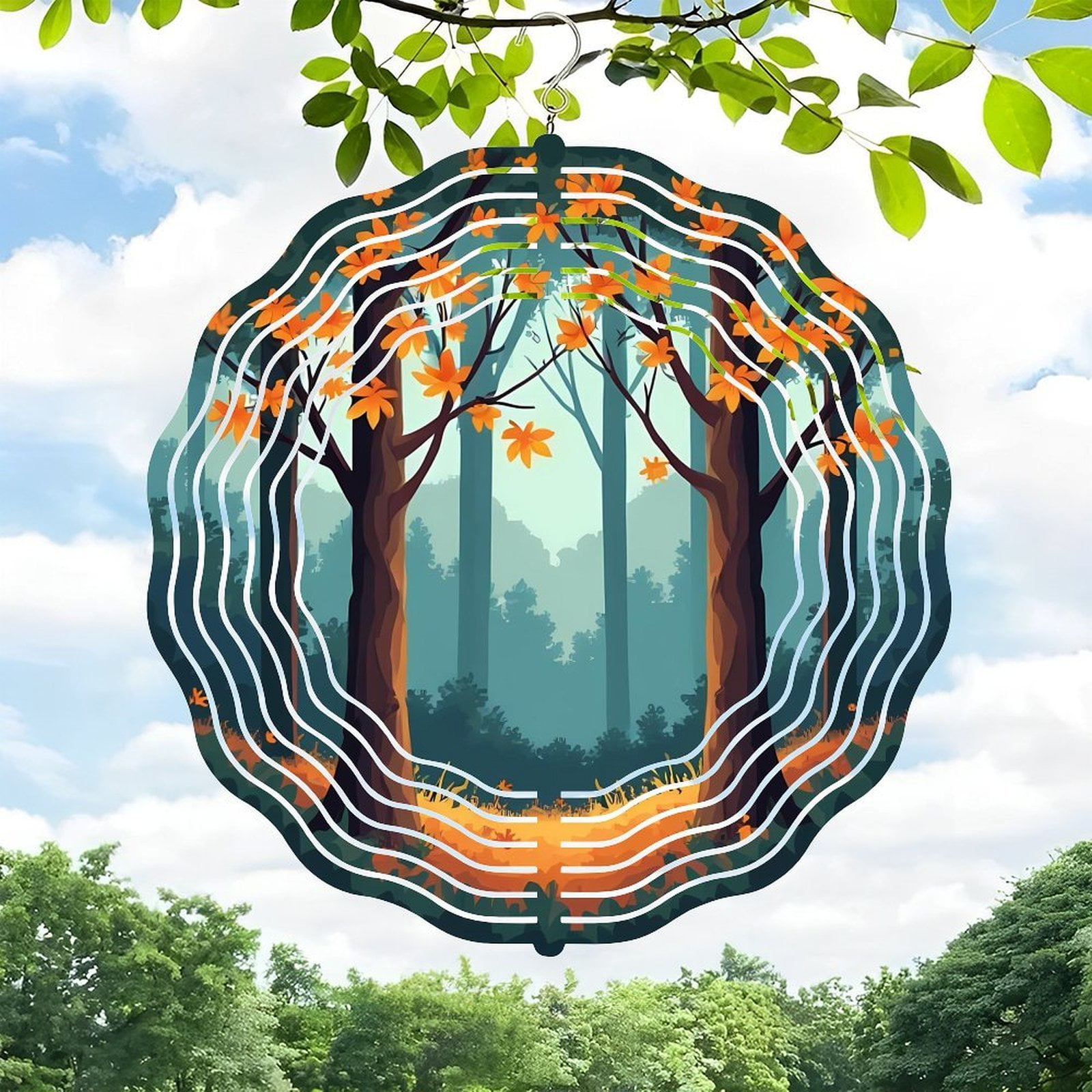 3D Metal Hanging Wind Spinners - Elegant Forest Scene Design with Tall ...