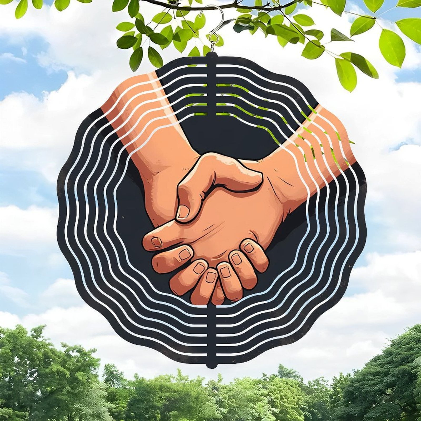 3D Metal Hanging Wind Spinners - Elegant Handshake Design with Sound ...