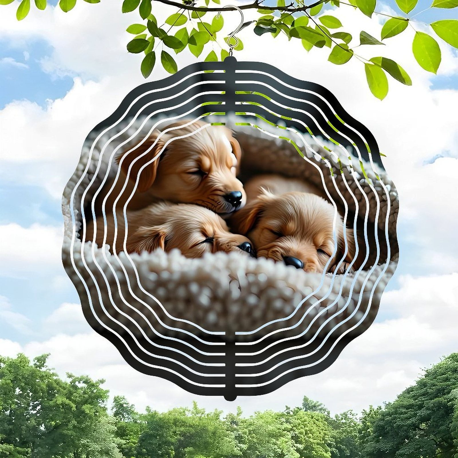 3D Metal Hanging Wind Spinners - Elegant Sound Wave Pattern Design Wind Chimes for Tranquil Yard ...