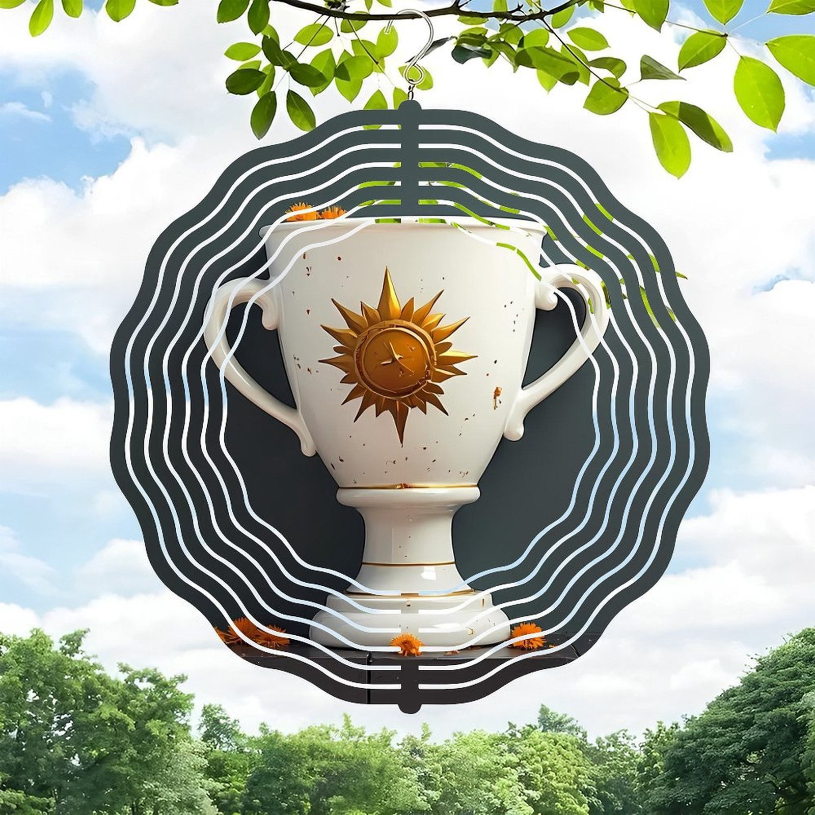 3D Metal Hanging Wind Spinners - Elegant Sun Emblem Design Wind Chimes ...