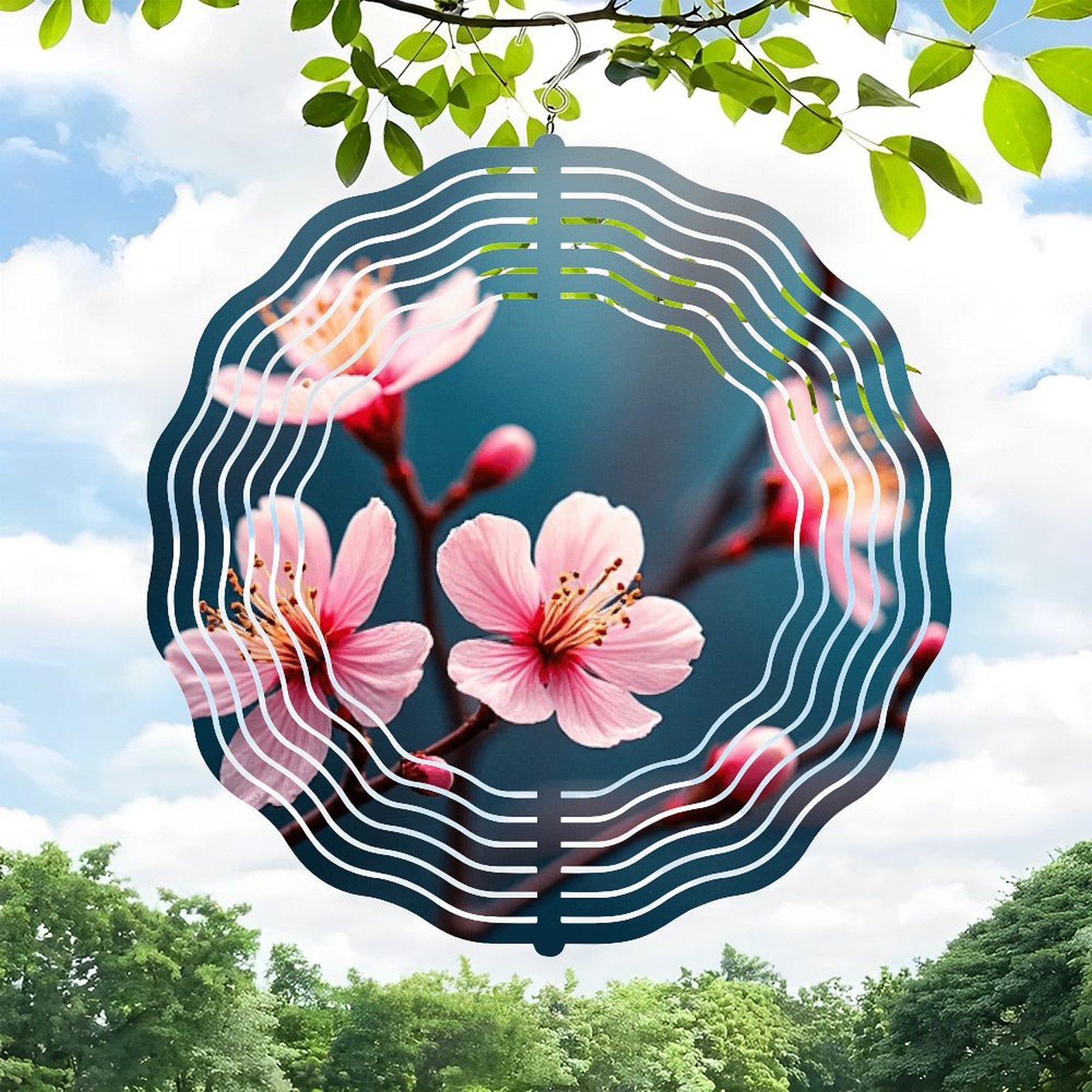 3D Metal Hanging Wind Spinners - Elegant Wavy Pattern Design for Yard ...