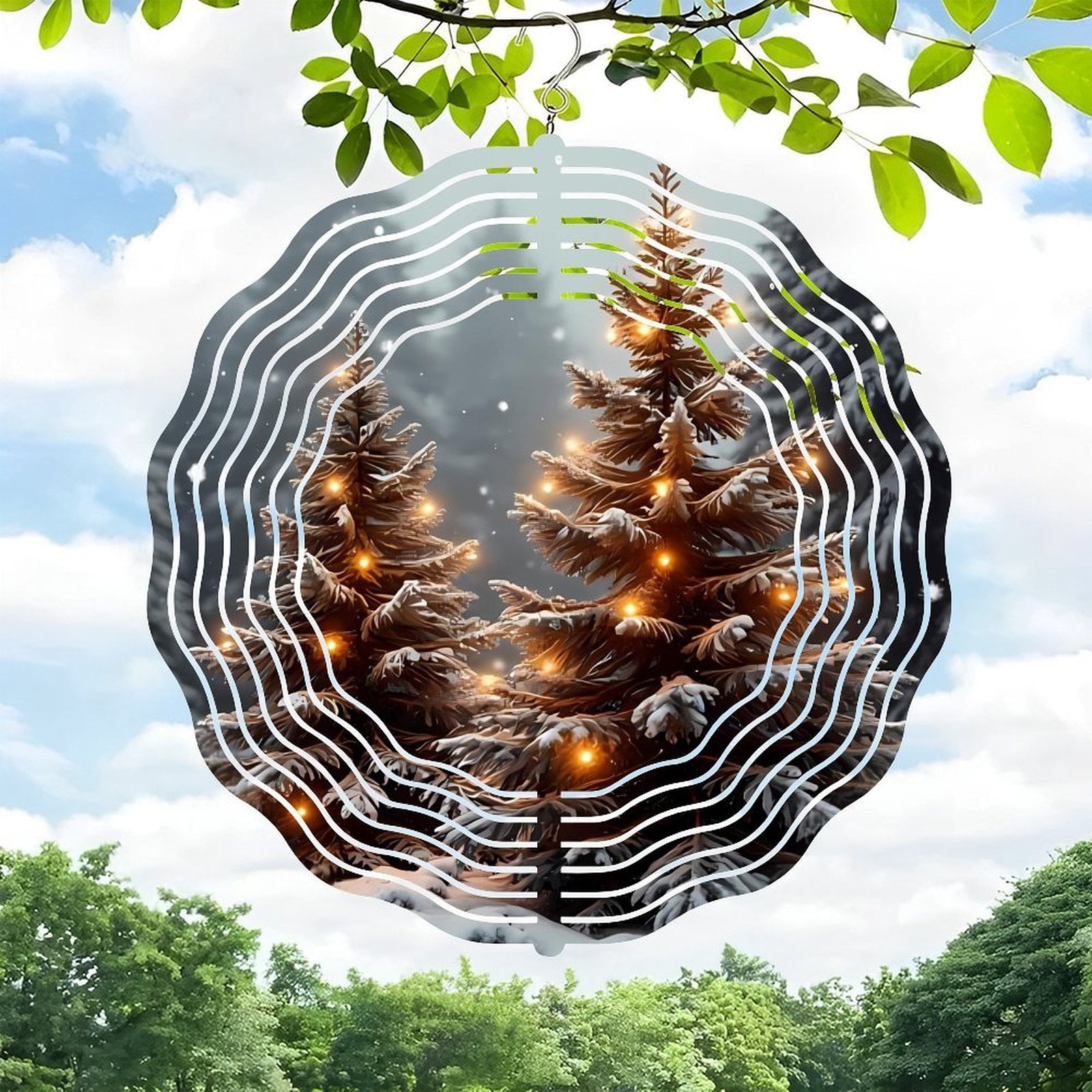 3D Metal Hanging Wind Spinners - Elegant Winter Forest Design with Snow ...