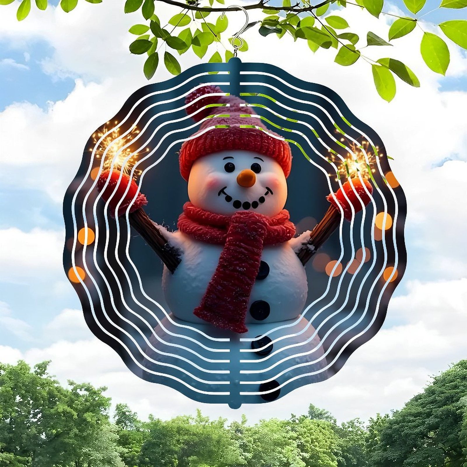 3D Metal Hanging Wind Spinners - Festive Snowman Design with Sound Wave ...