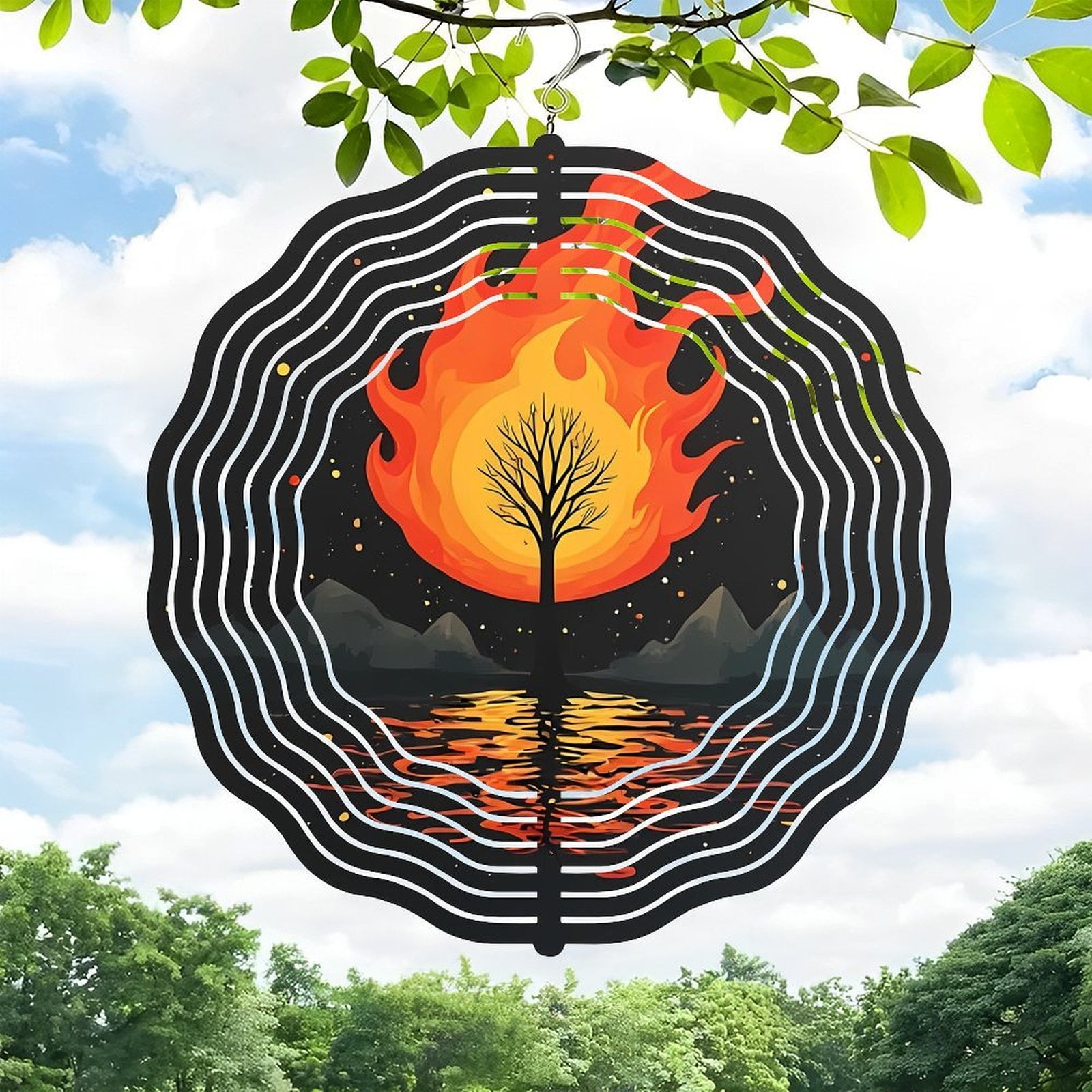3D Metal Hanging Wind Spinners - Flame Design with Concentric Circles ...