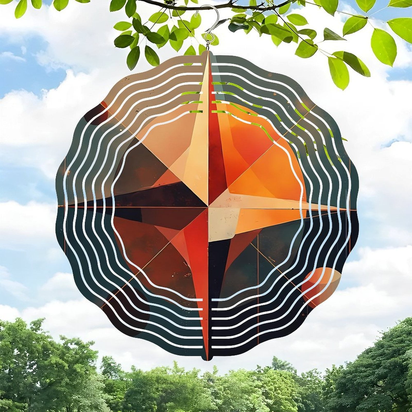 3D Metal Hanging Wind Spinners - Geometric Compass Design with Warm ...