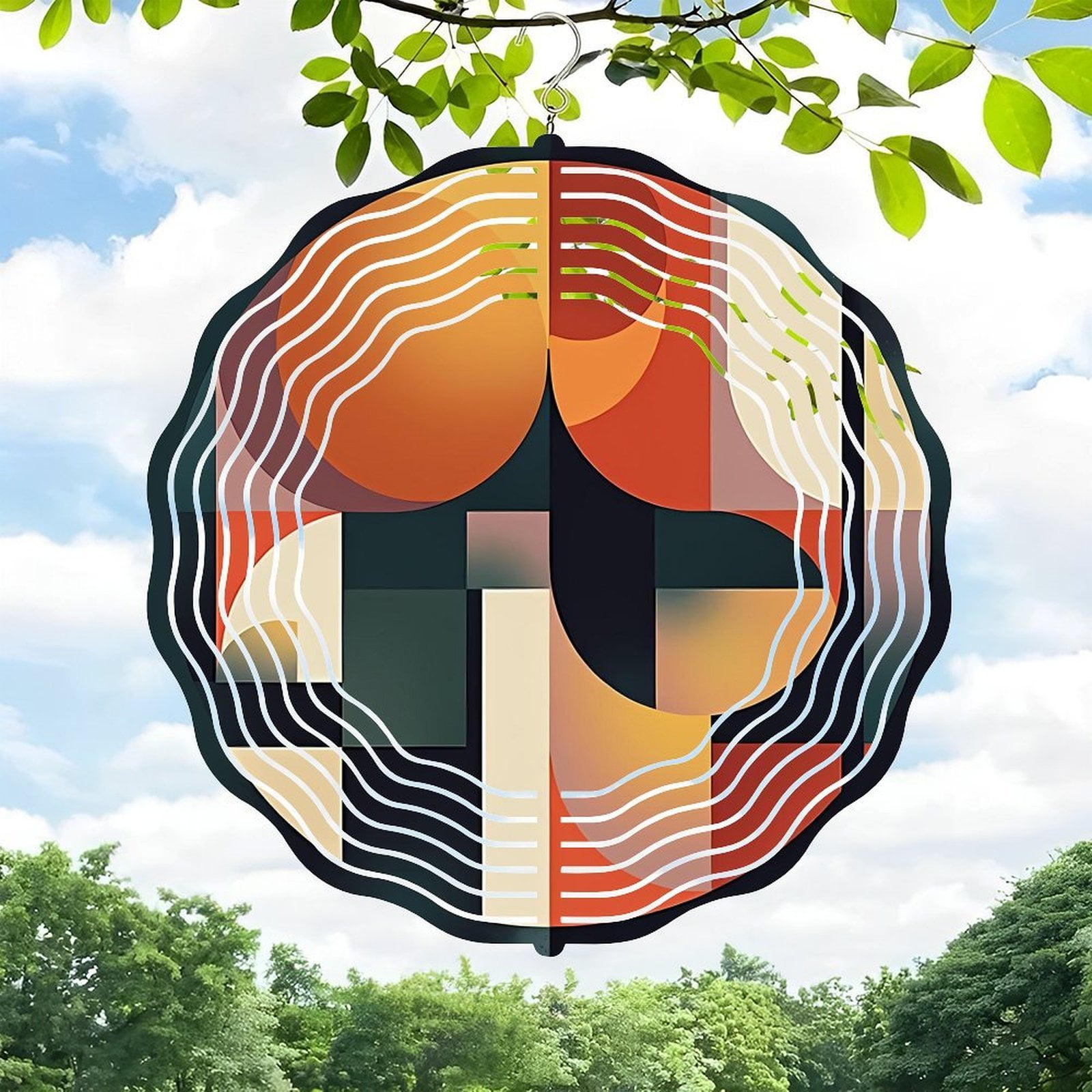 3D Metal Hanging Wind Spinners - Geometric Pattern in Warm Colors ...
