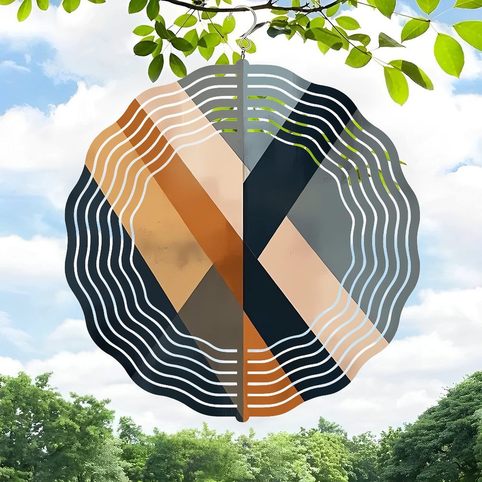 3D Metal Hanging Wind Spinners - Geometric Triangle Design in Earthy ...