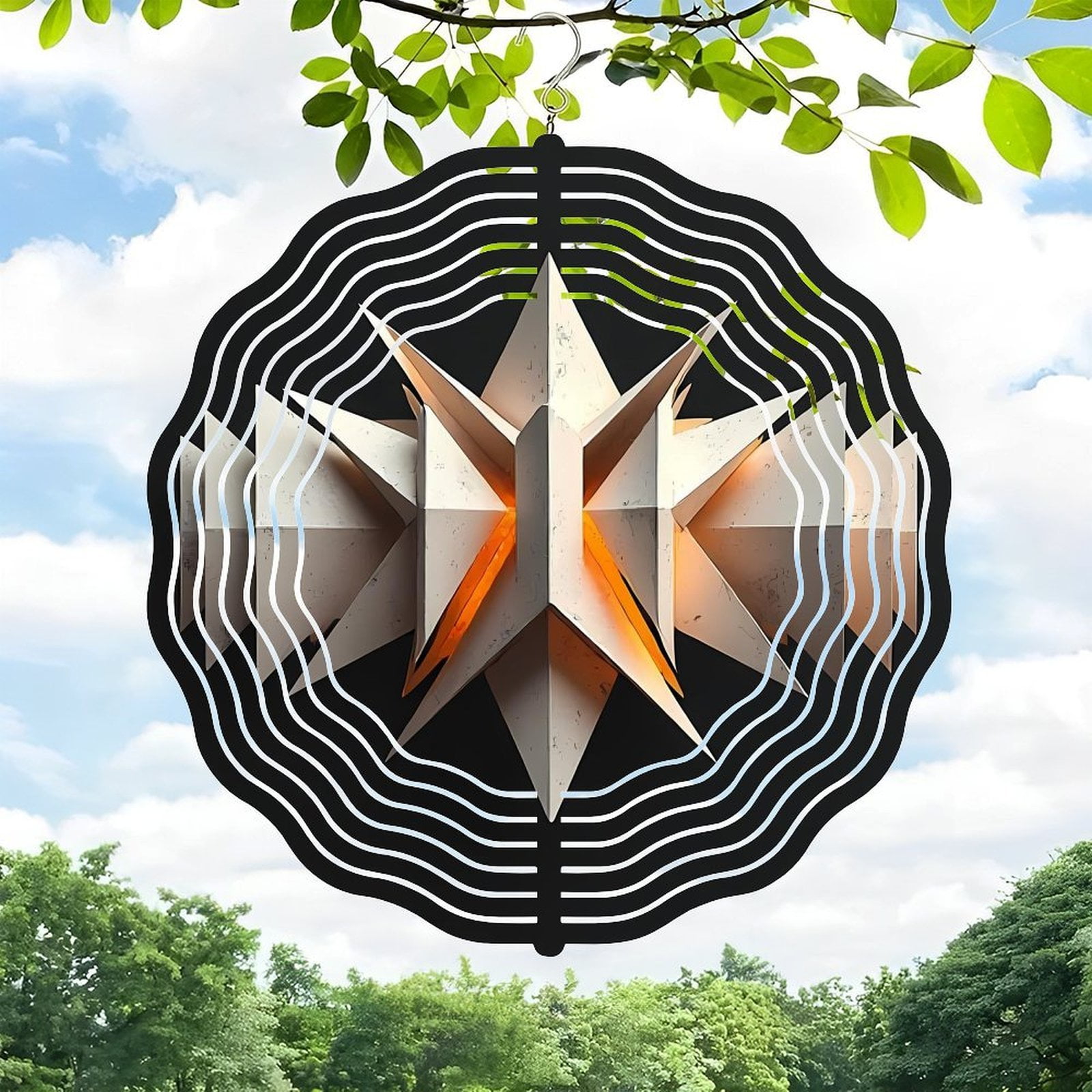 3D Metal Hanging Wind Spinners - Intricate Geometric Star Design with ...