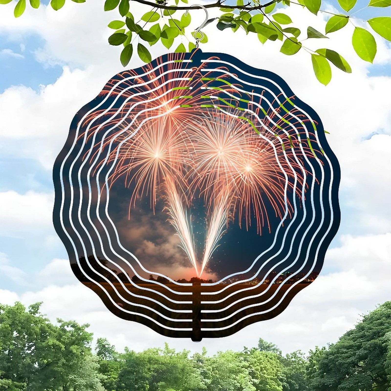 3D Metal Hanging Wind Spinners - Layered Wavy Fan Design with Colorful ...
