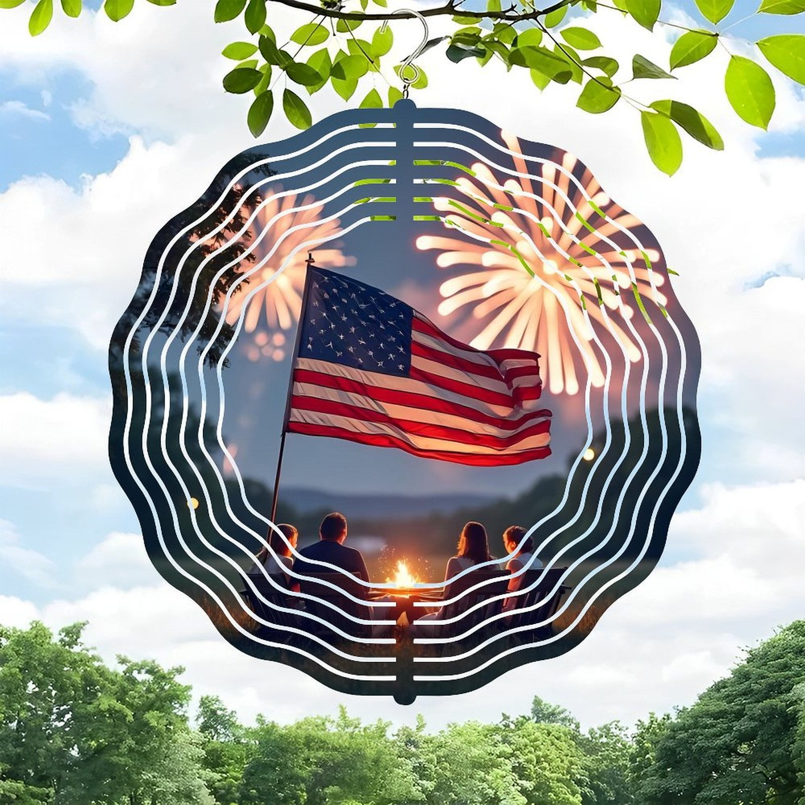 3D Metal Hanging Wind Spinners - Patriotic American Flag Design with ...