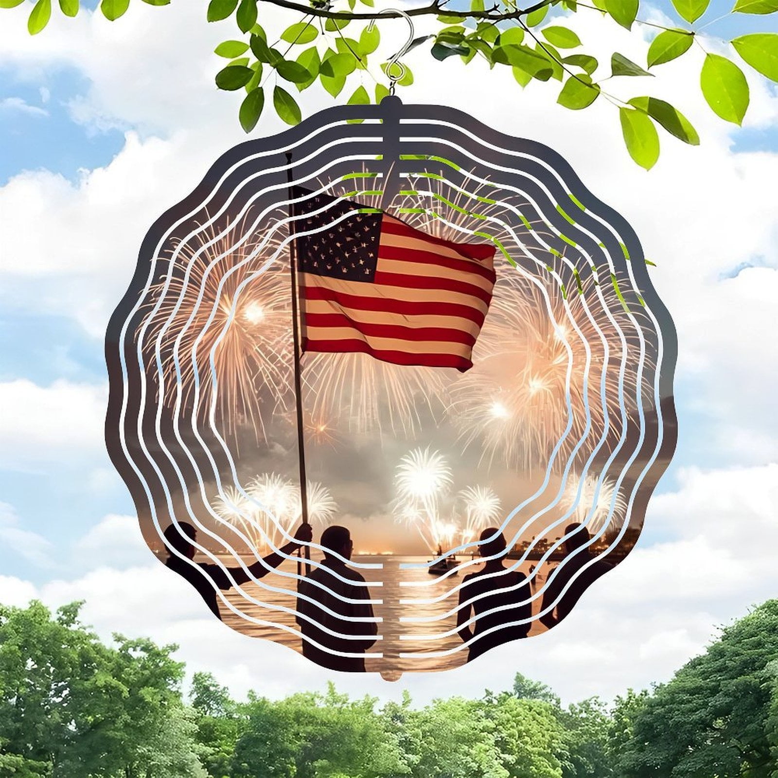 3D Metal Hanging Wind Spinners - Patriotic American Flag Design with ...
