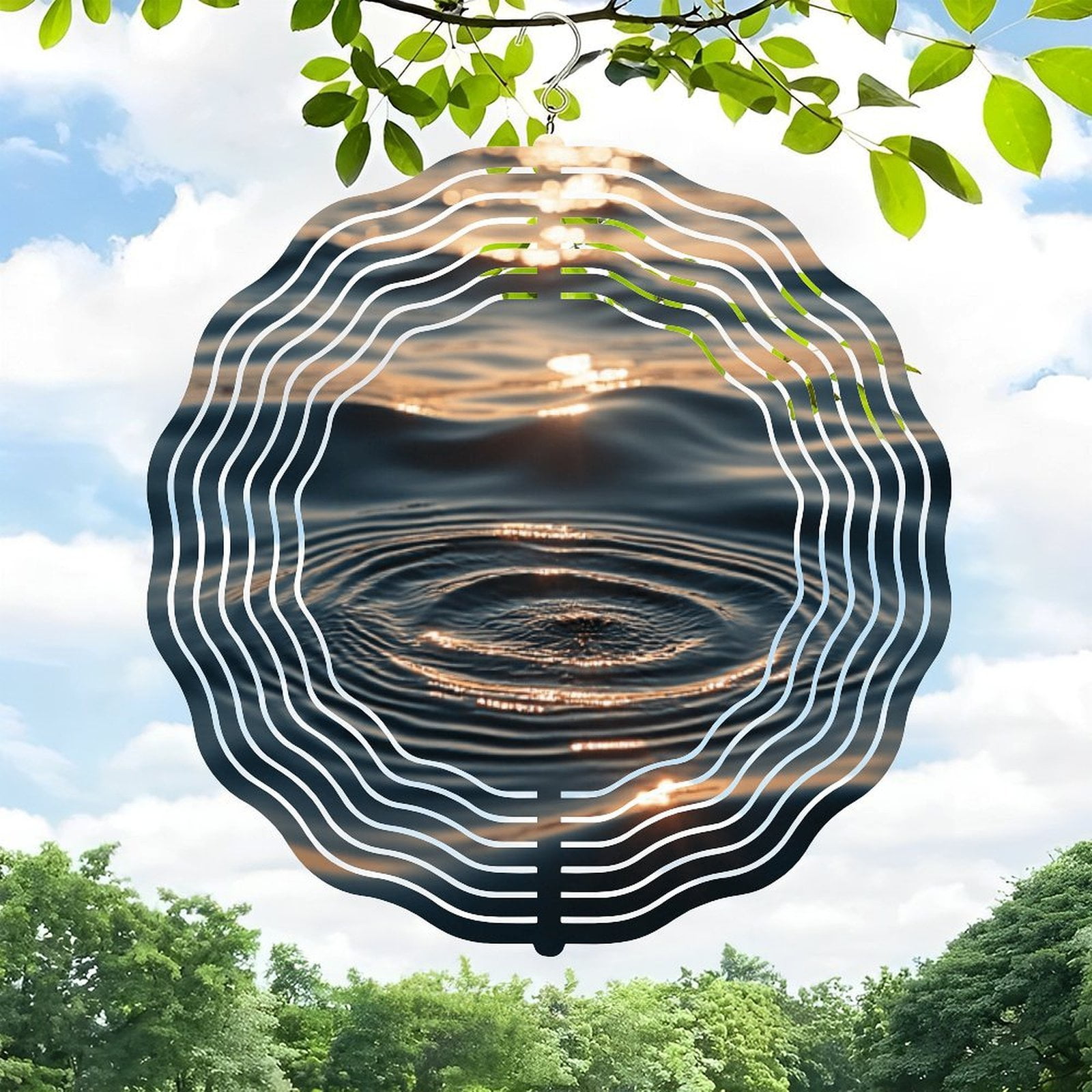 3D Metal Hanging Wind Spinners - Serene Concentric Wave Design for Yard ...