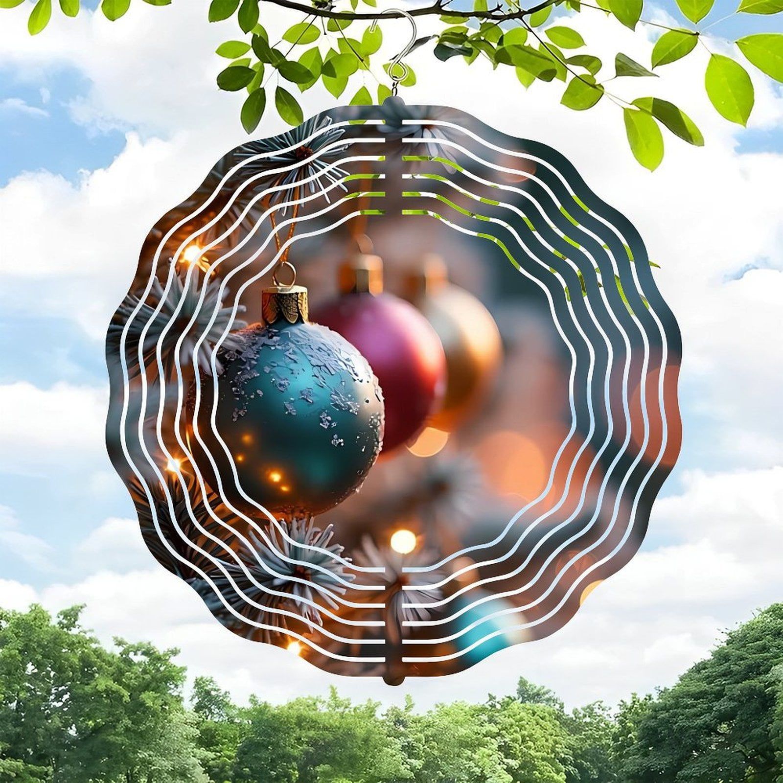 3D Metal Hanging Wind Spinners with Snowflake Pattern Design - Colorful ...