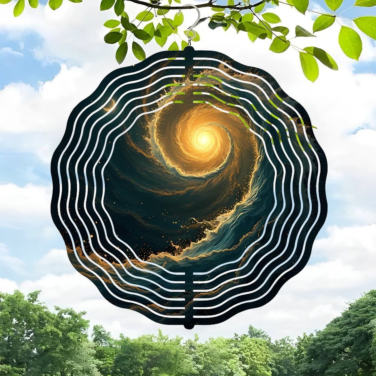 3D Metal Hanging Wind Spinners - Spiral Design with Concentric Rings ...