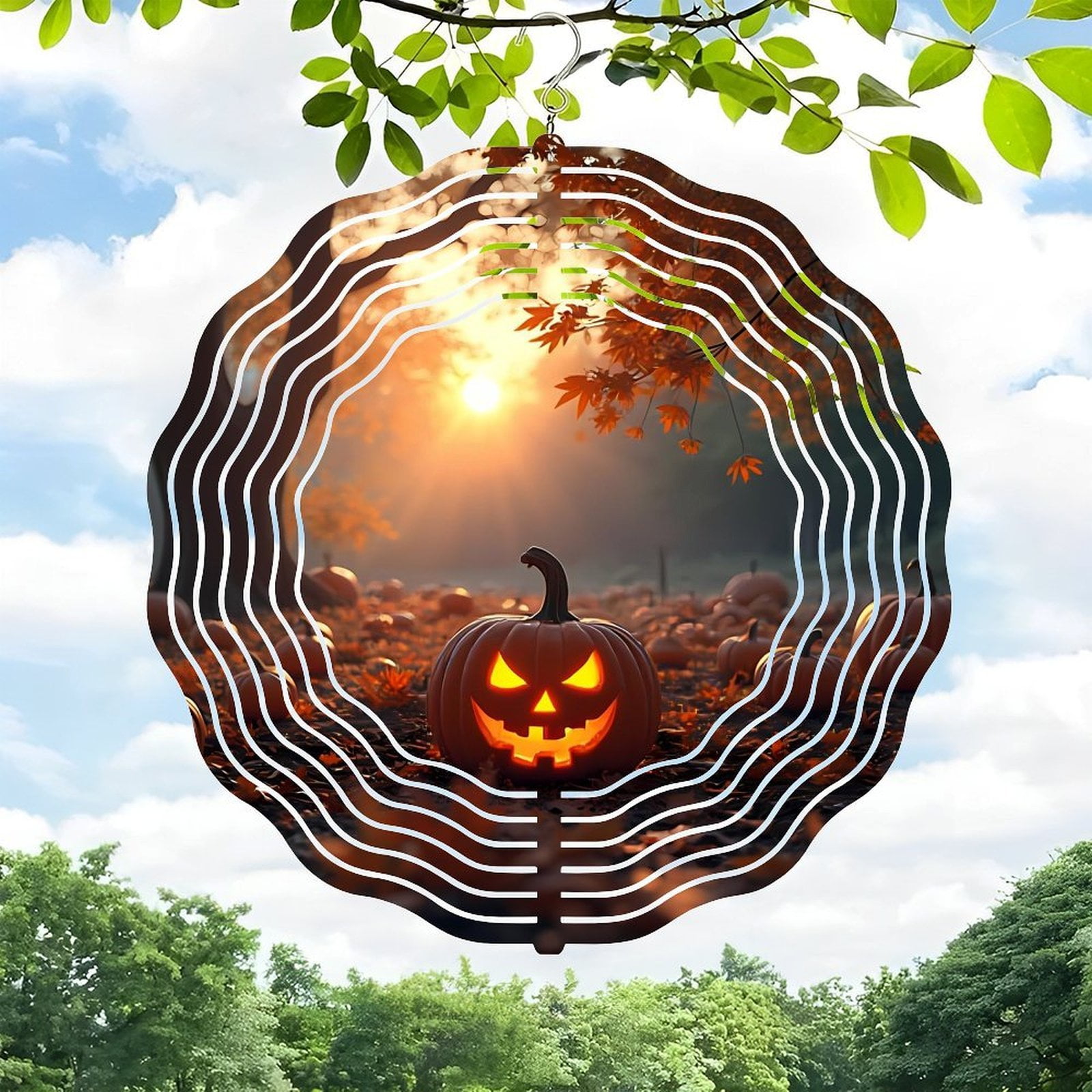 3D Metal Hanging Wind Spinners - Spiral Design with Concentric Rings ...