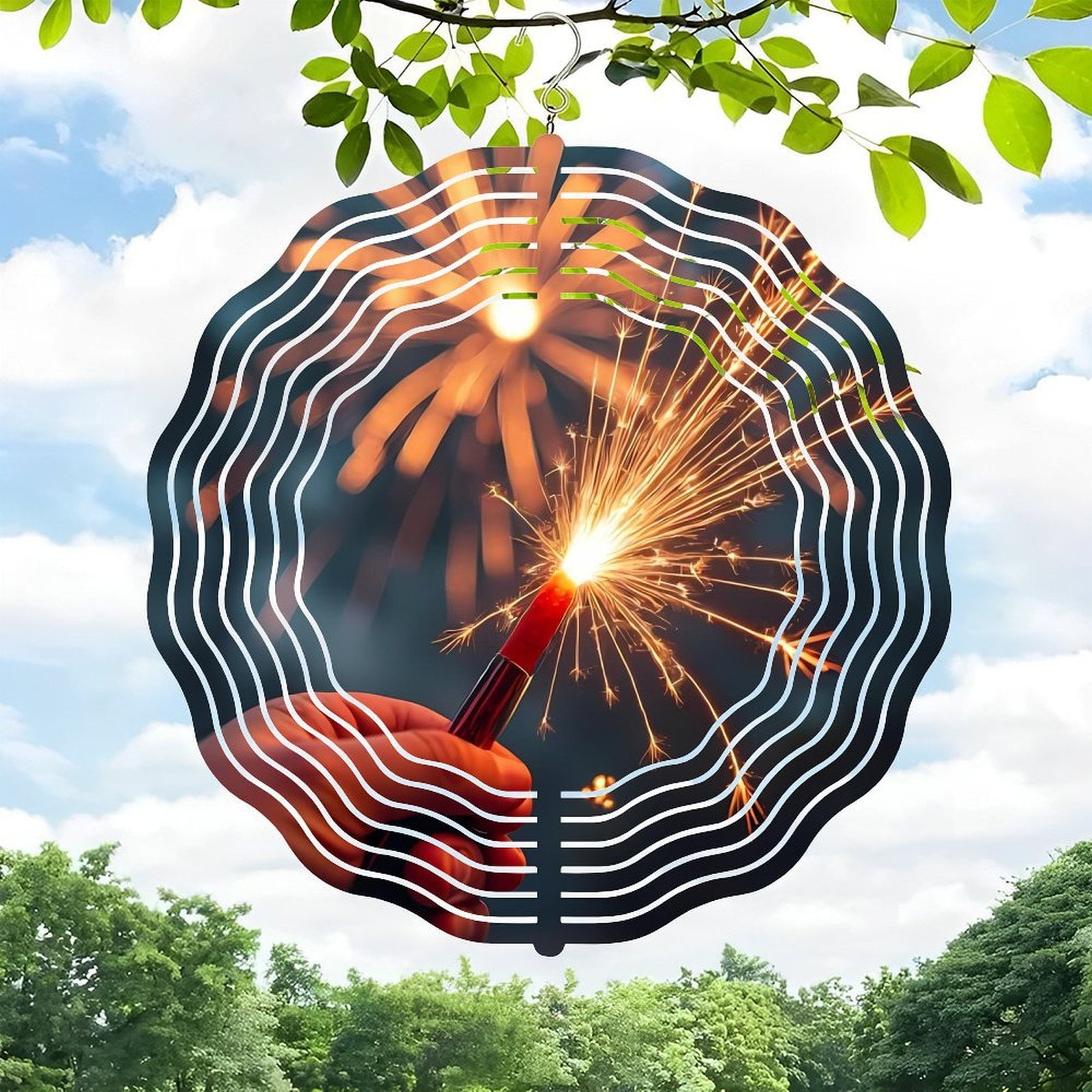 3D Metal Hanging Wind Spinners - Spiral Wave Design Wind Chimes for Yard & Garden Decor Outdoor ...