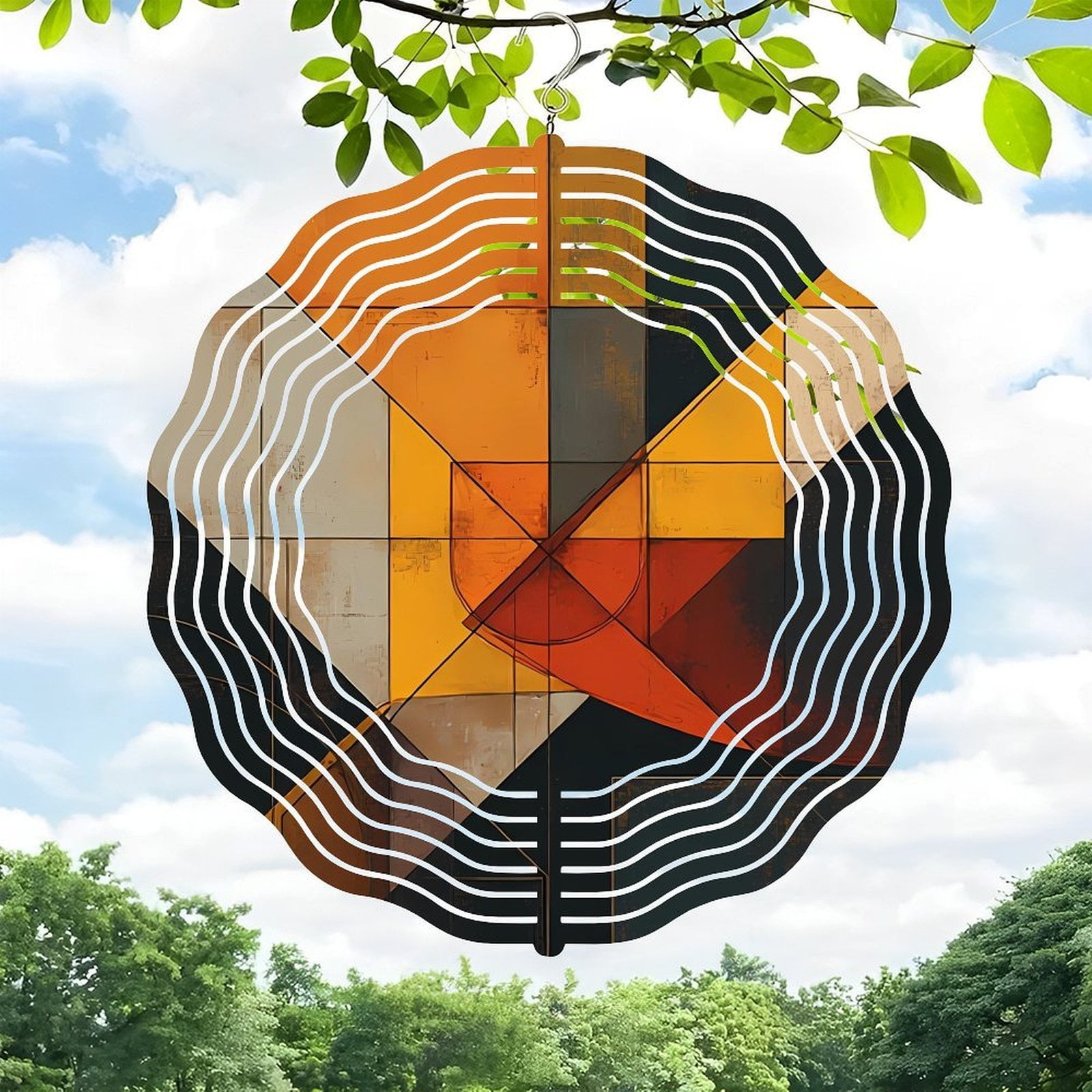 3D Metal Hanging Wind Spinners - Symmetrical Geometric Design with Warm ...