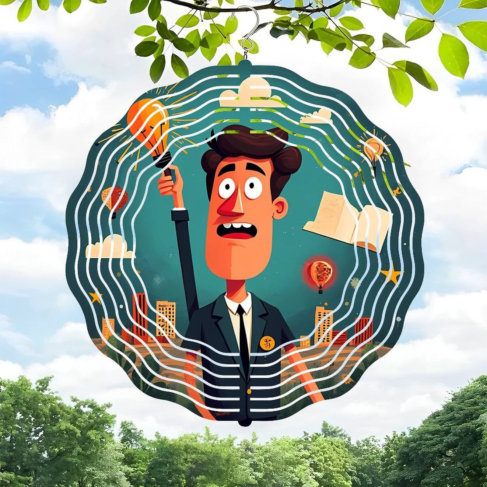 3D Metal Hanging Wind Spinners - Unique Circular Design with Clouds ...