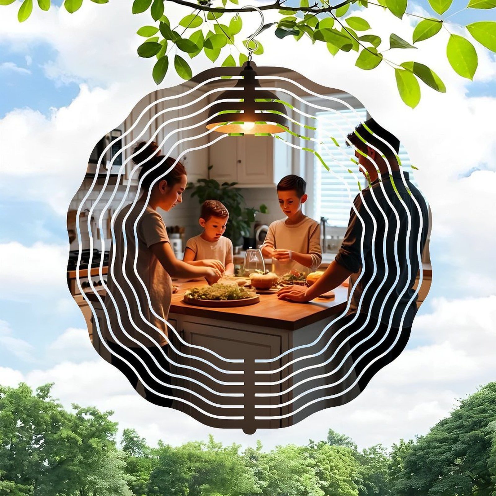 3D Metal Hanging Wind Spinners - Unique Sound Wave Design Wind Chimes ...